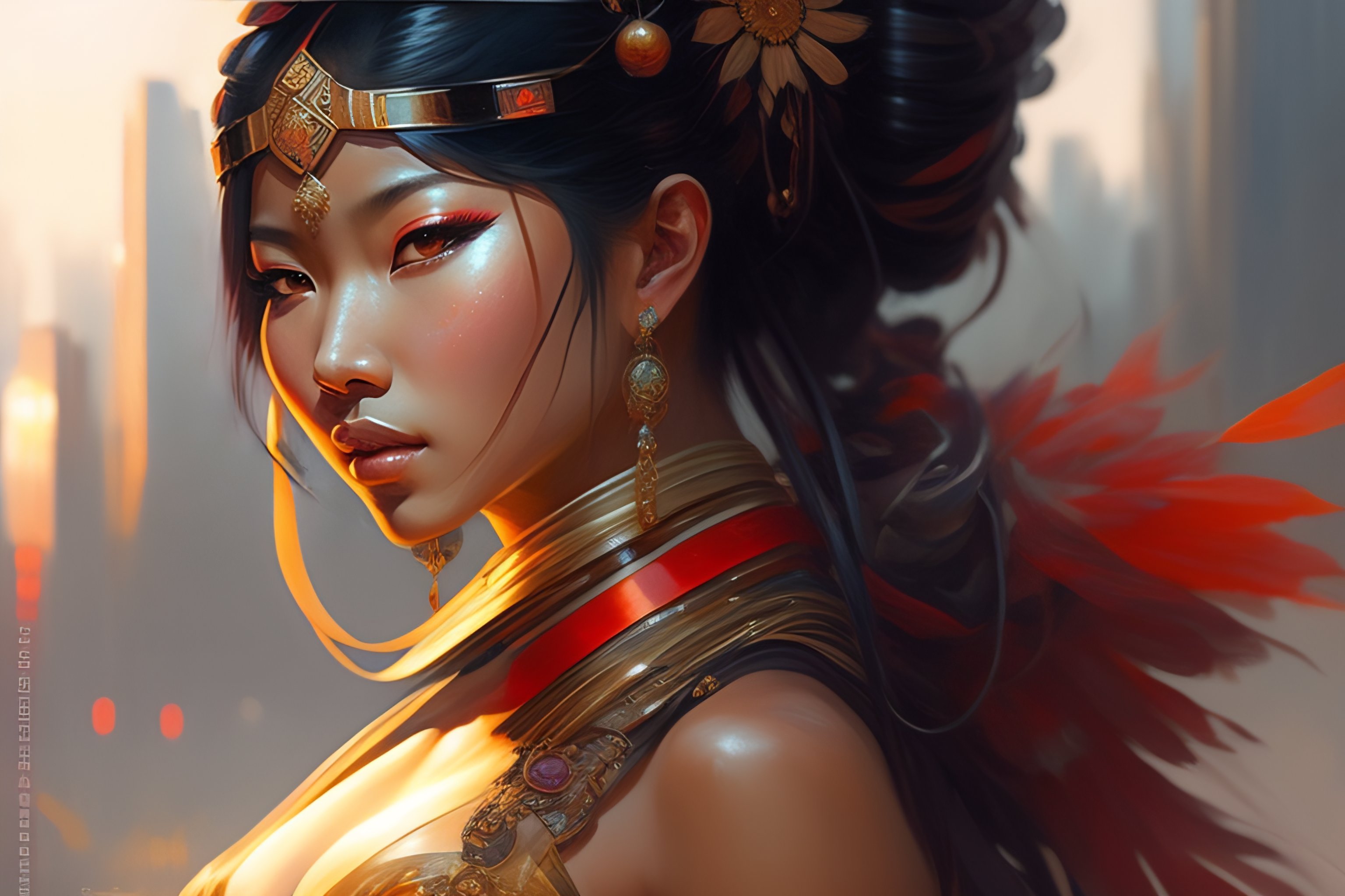 Lexica - Portrait full body geisha cyborg ethnic girl painting by ...