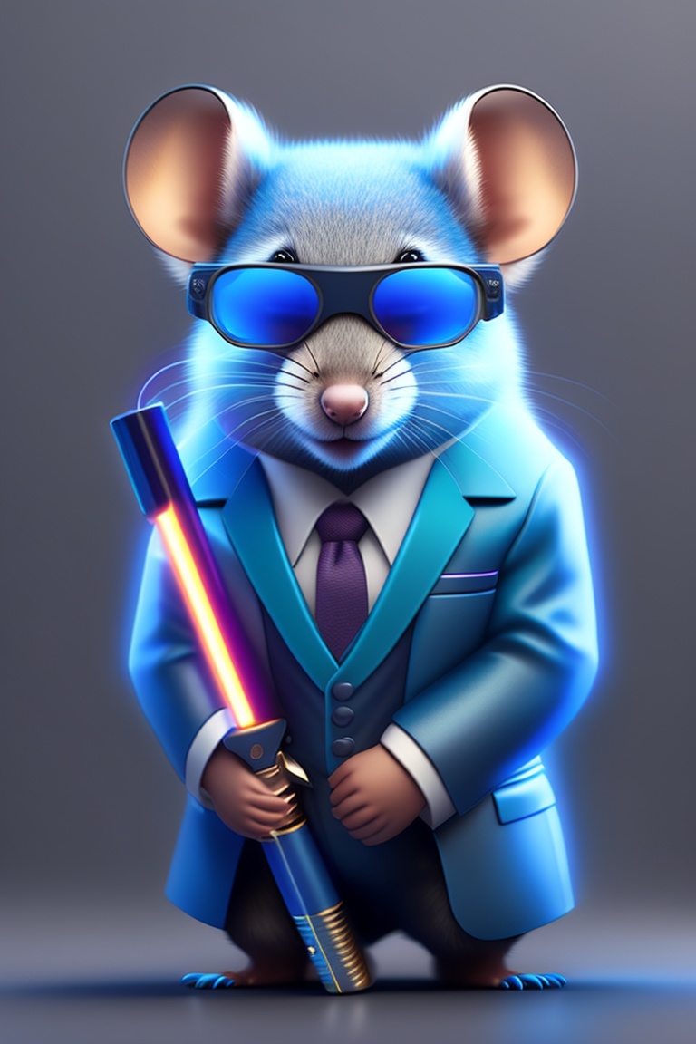 Lexica - A guerrilla mouse wearing glasses and a suit, light saber blue ...