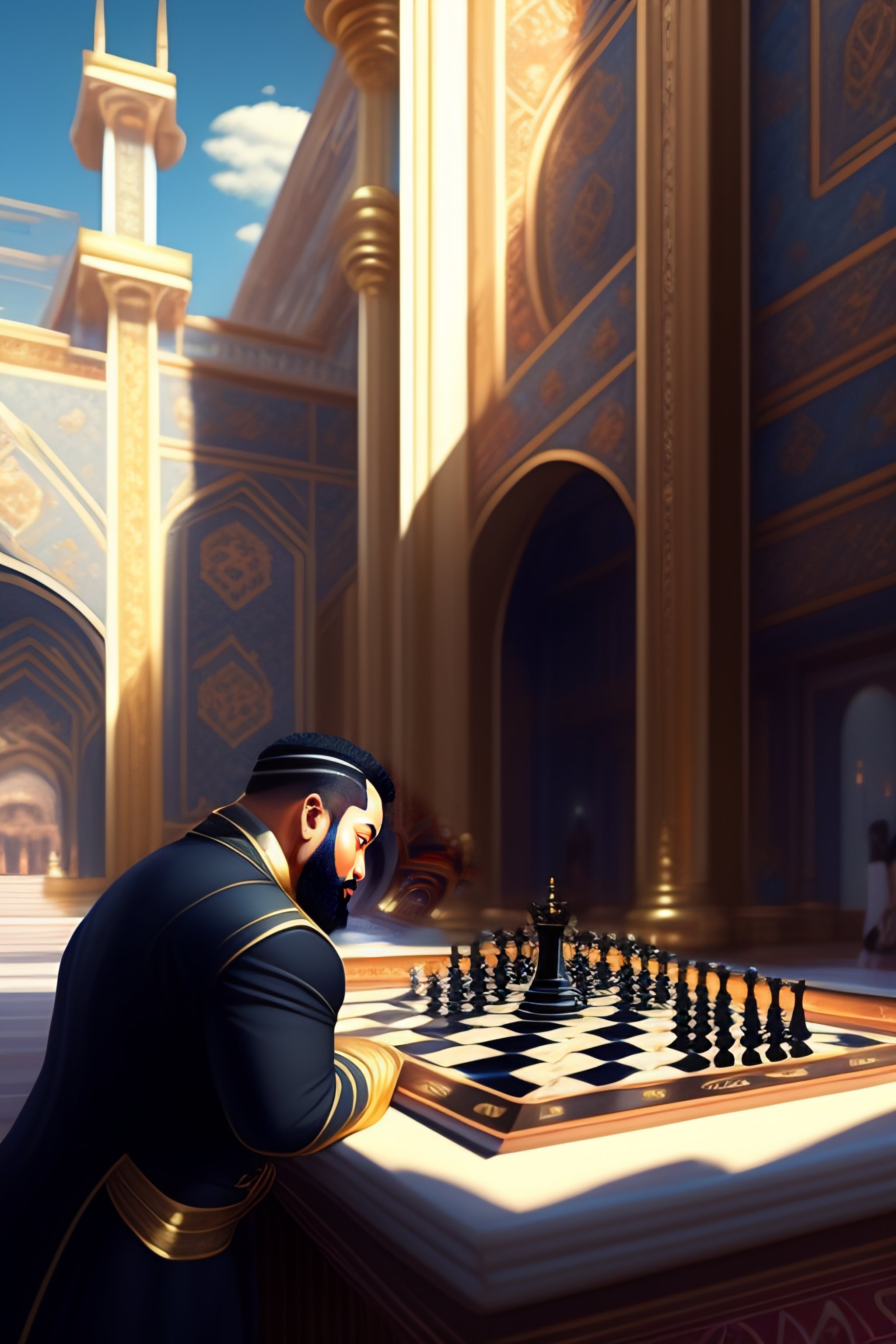 Lexica - Full body, front view, DJ Khaled playing chess, old ...