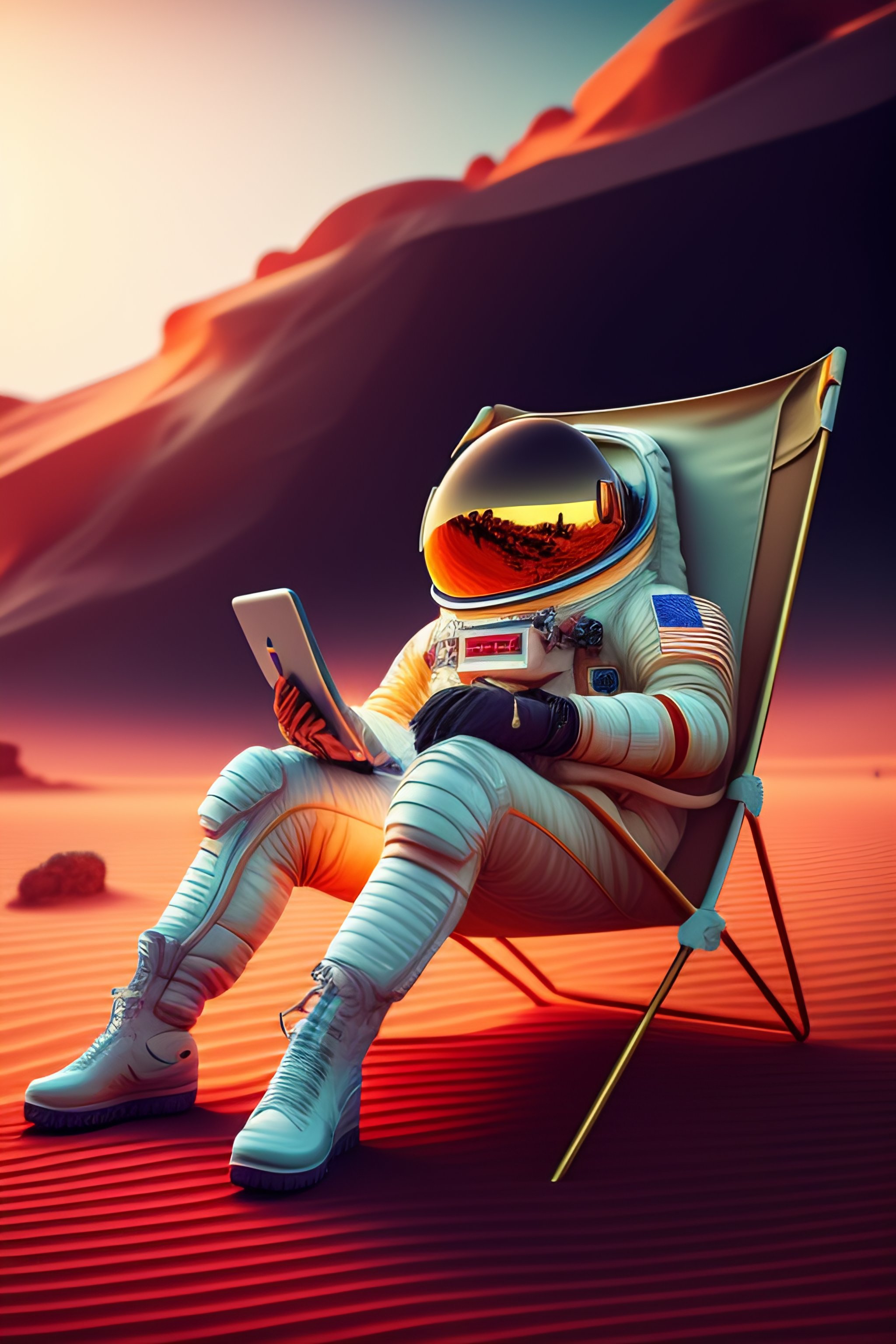 Lexica - An astronaut resting on mars in a beach chair, vibrant ...