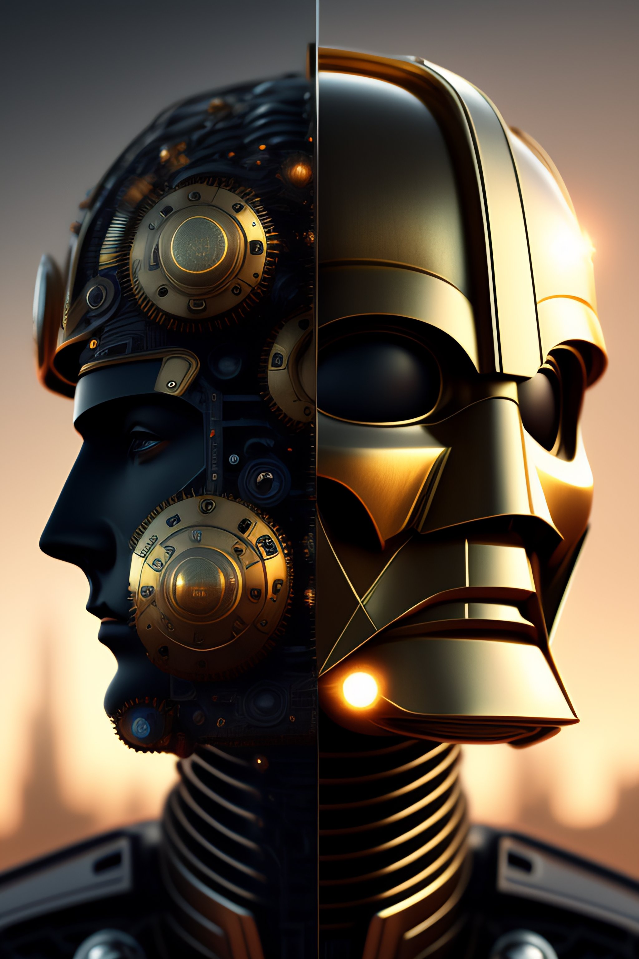 Lexica - Robot illustration with two faces in the same face, bipolar ...