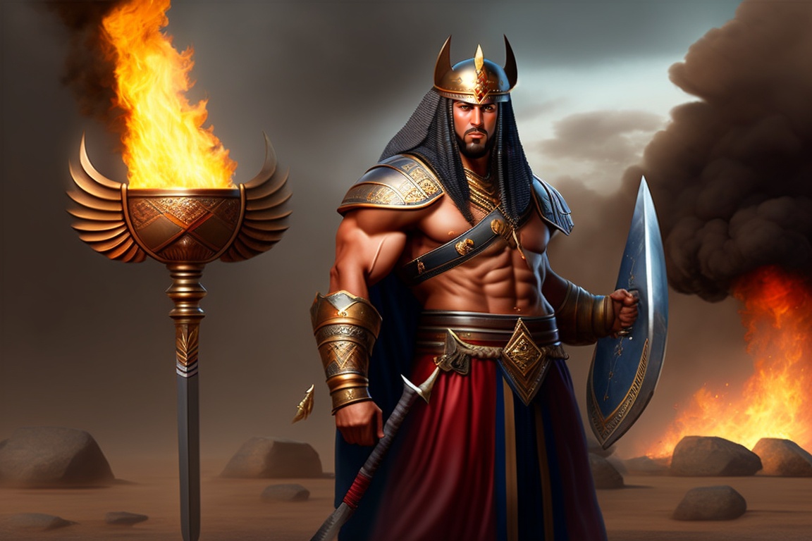 Lexica - Ancient Egyptian warrior, anger, sword, war shield, fire, full ...