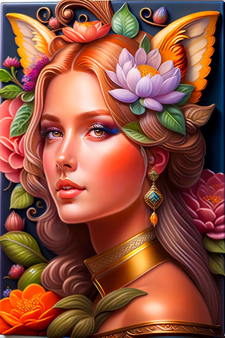 Lexica - Lady fox, ceramic tile art, depicting beautiful flowers ...