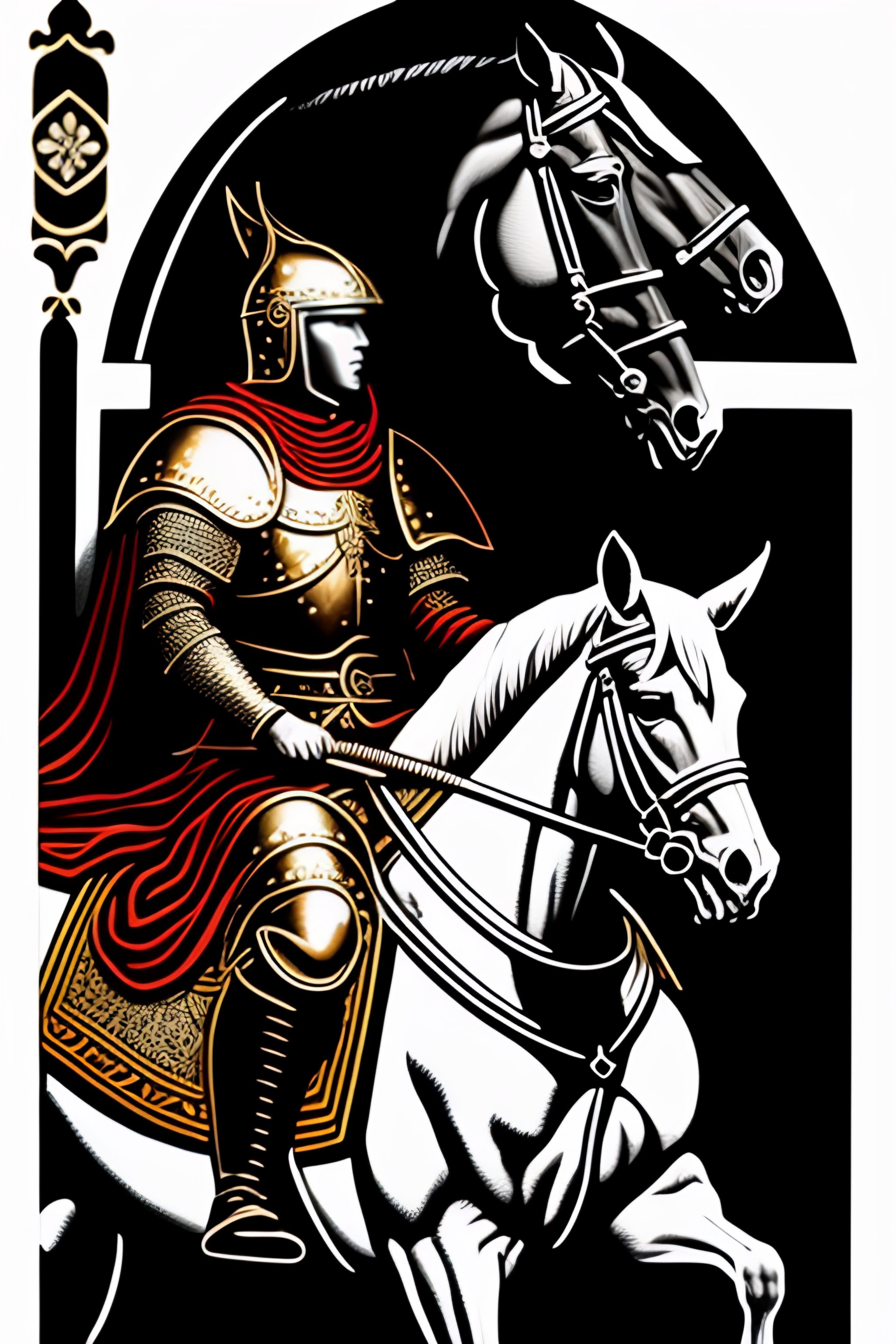Lexica - Linocut, medieval knight, sacred paladin, riding a horse