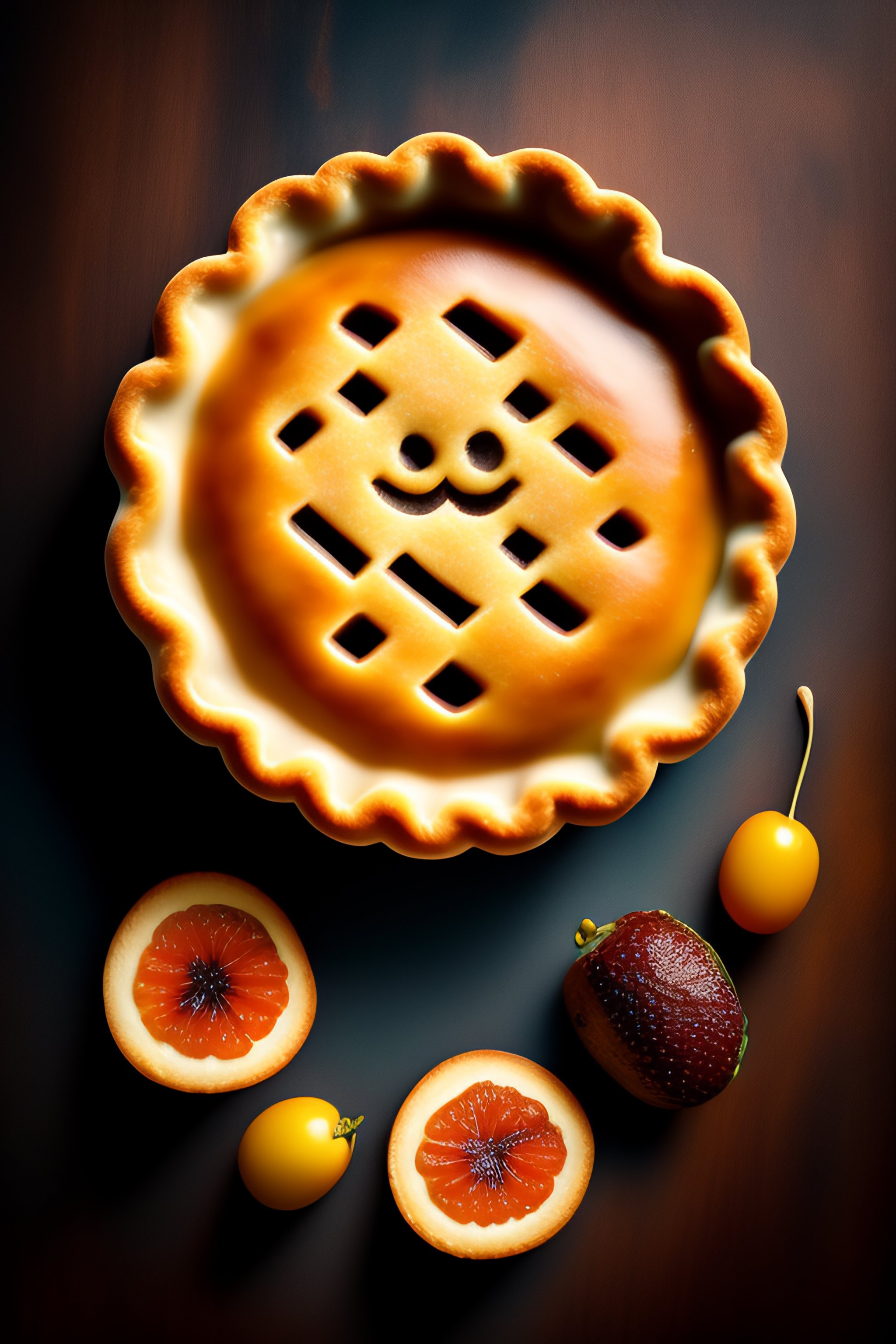 Lexica - High resolution picture of a pork pie with a smiley face