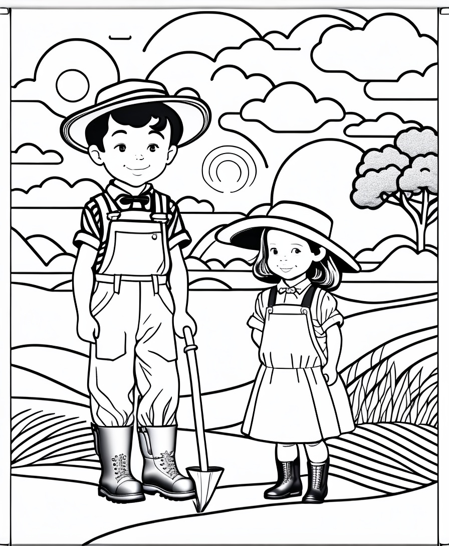 Lexica - Little Farmers: Design a coloring page featuring young kids ...