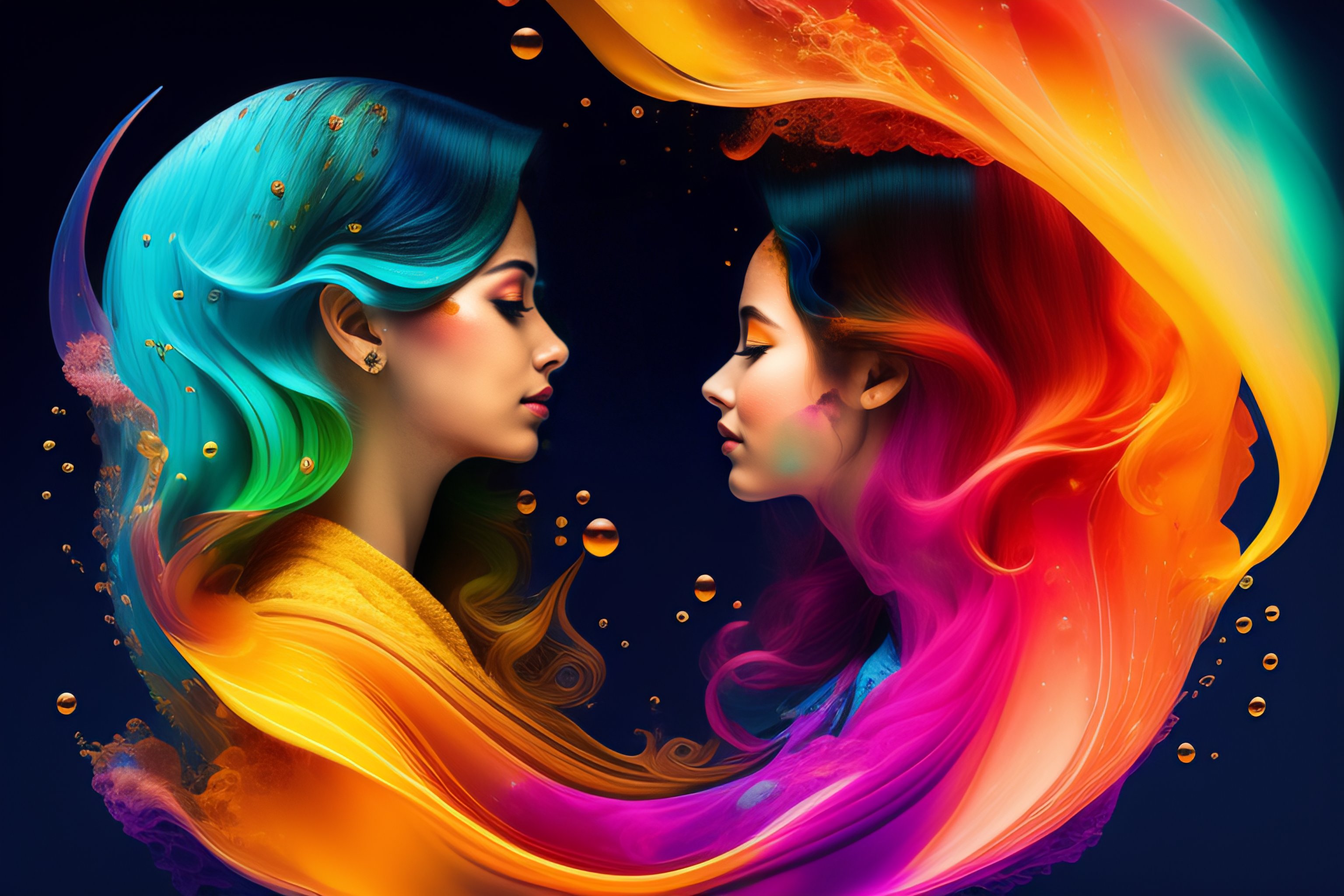 Lexica - Abstract colorful underwater ink art of two girls playing ...