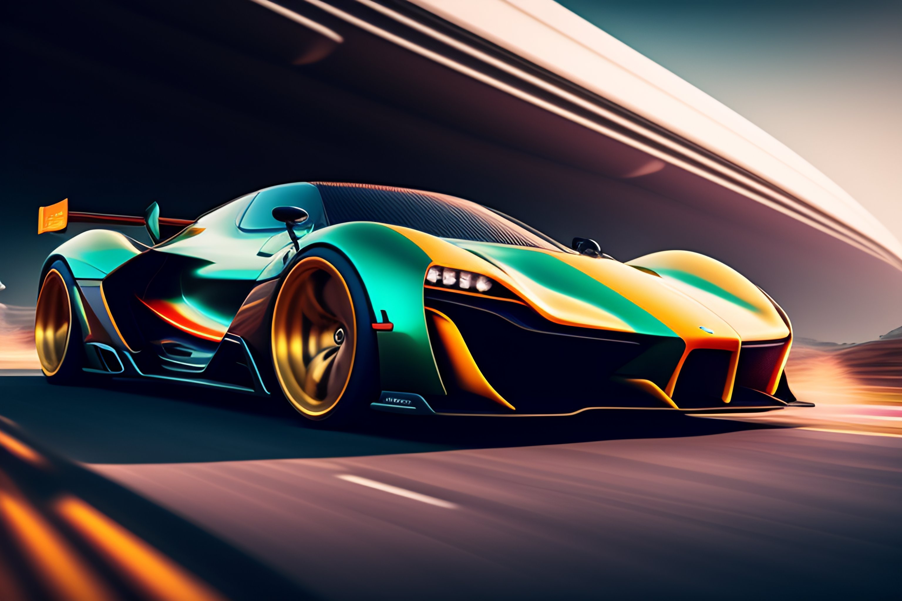 Lexica - Hypercars cyberpunk, muted colors ,swirling color smokes ...