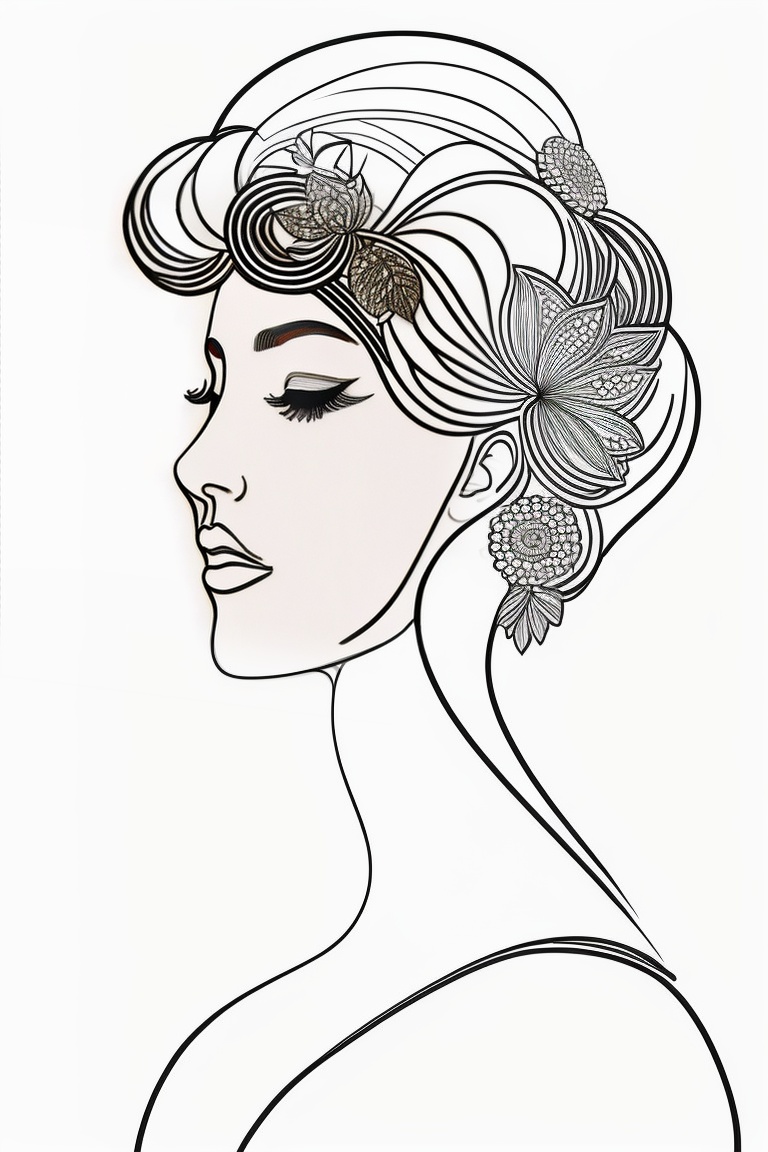 Lexica - A simple pen sketch of a lady with flowers as a head, in the ...
