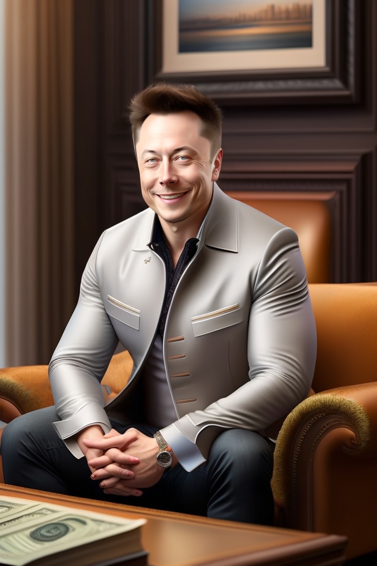 Lexica - Elon musk sits in money, high quality