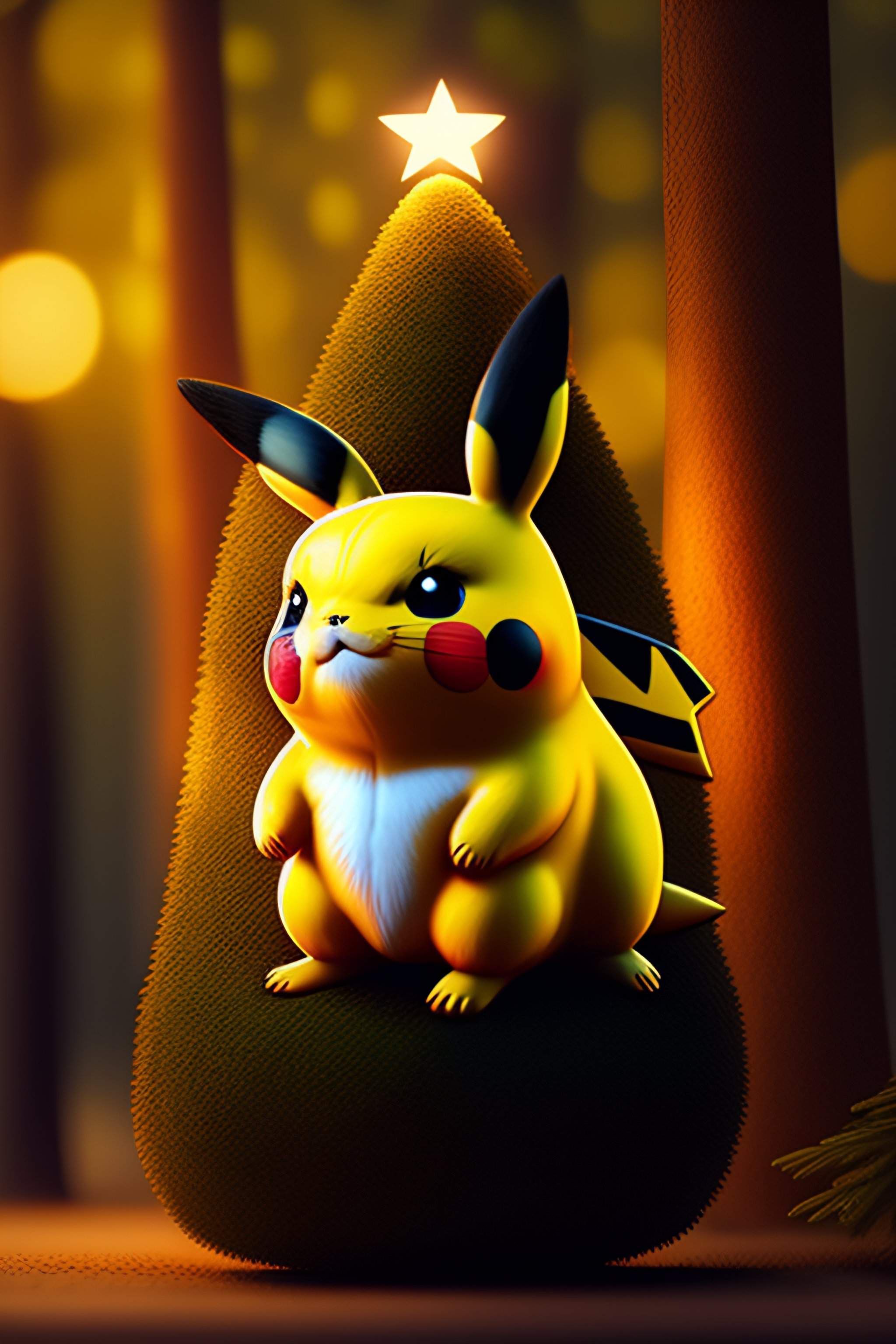 Lexica - Pikachu on top of a realistic pine tree at night art realistic ...
