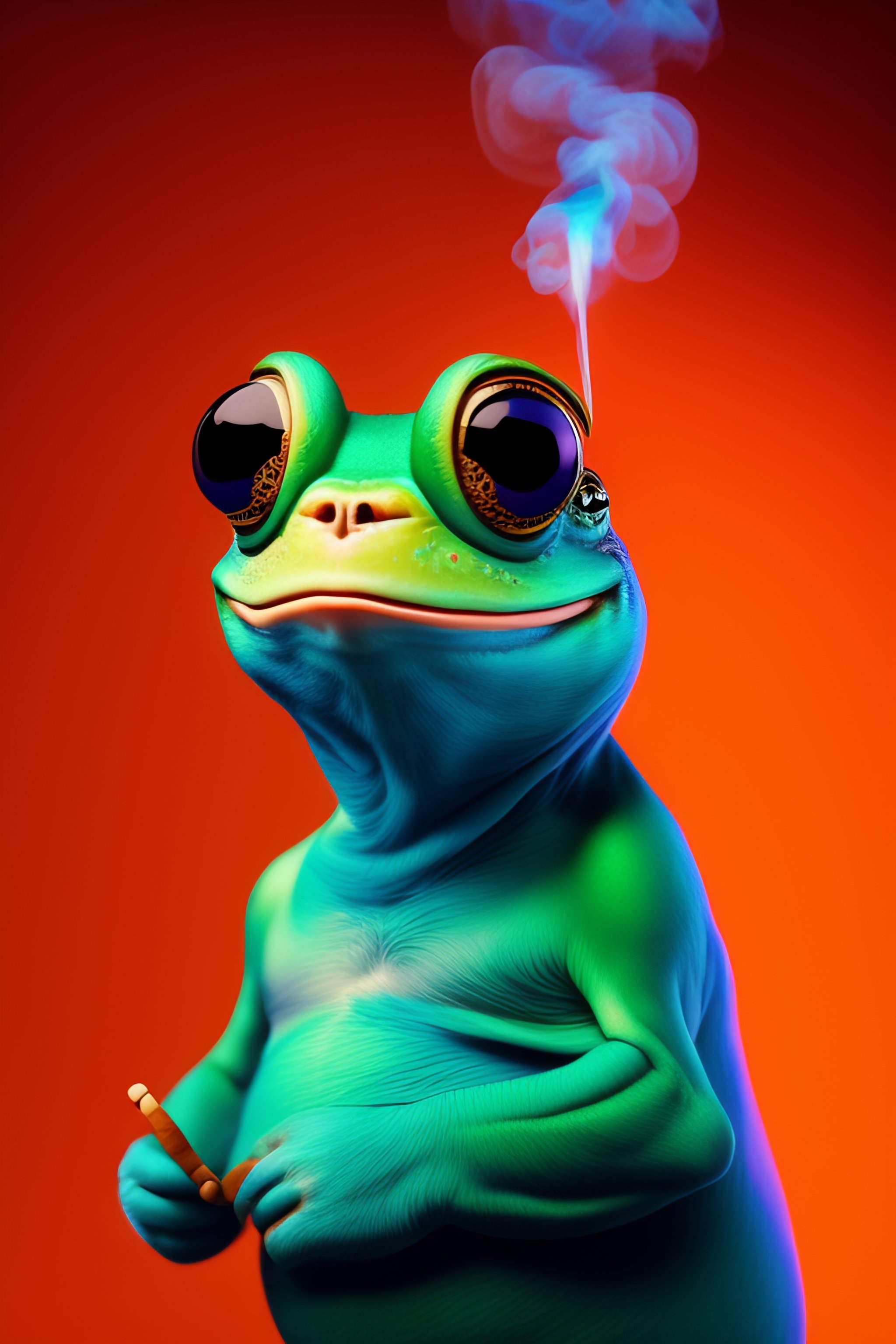 Lexica - 8k representation of pepe the frog smoking a cigar, blue ...