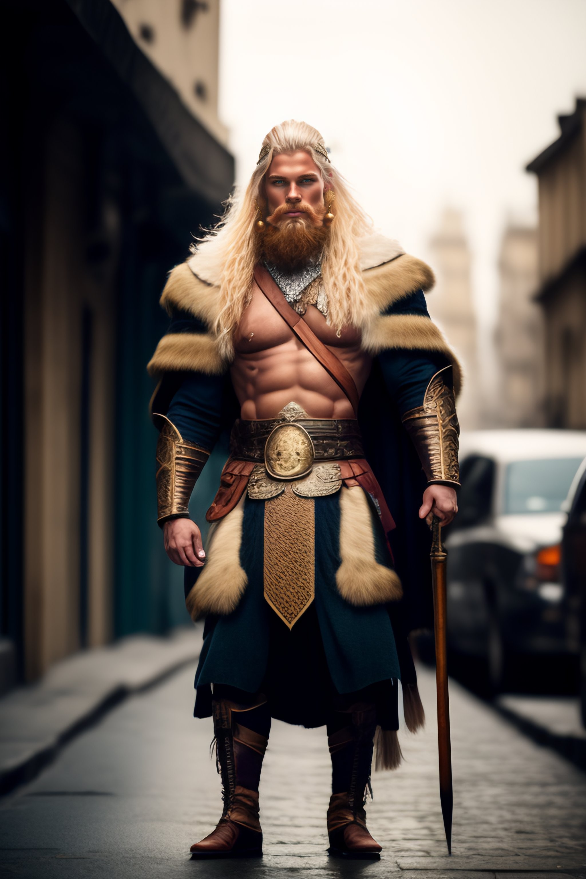 Lexica - Full body photo of a beautiful viking blonde warrior, street ...