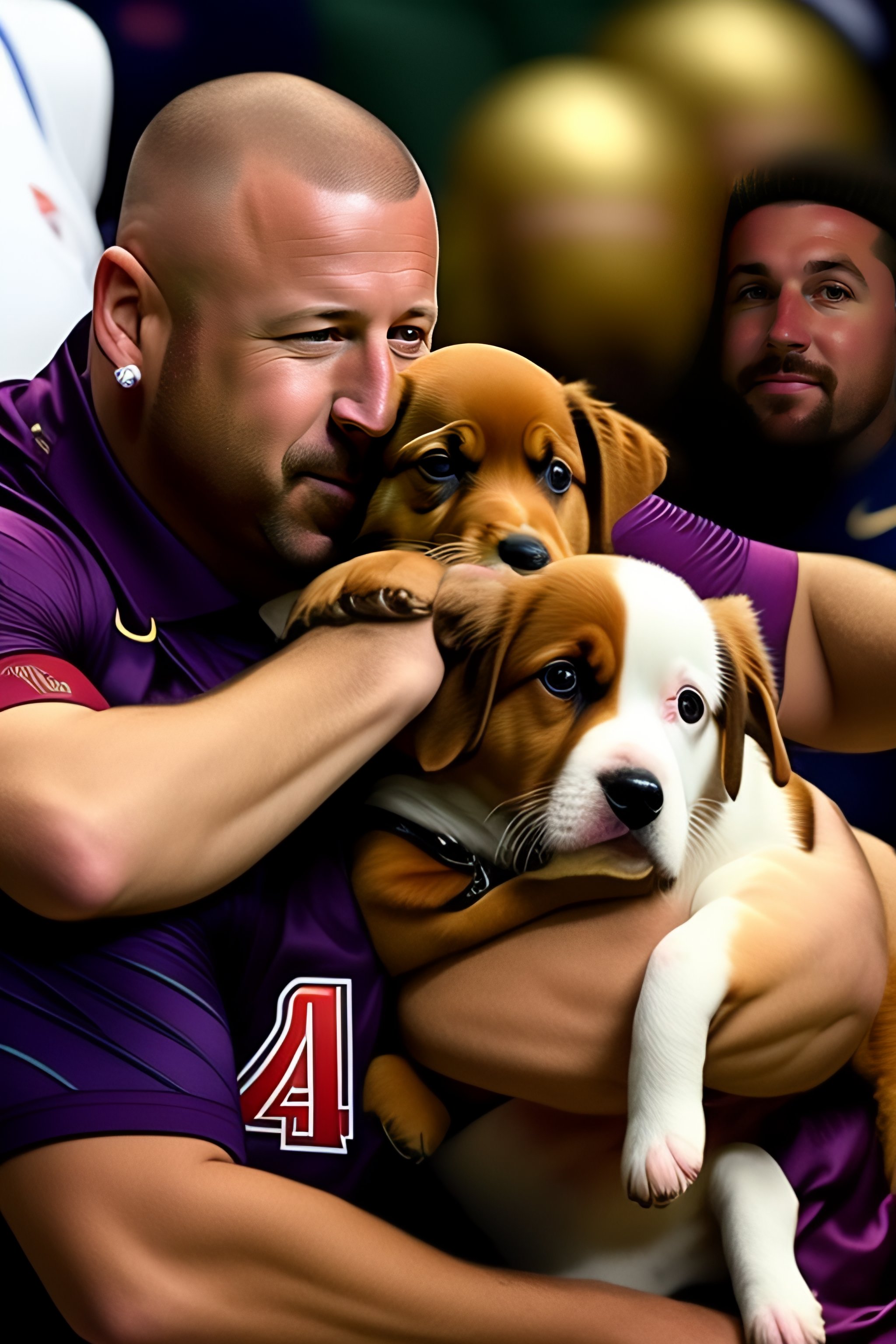 Lexica - Give me an image of Buzz Williams saving puppies from the ...