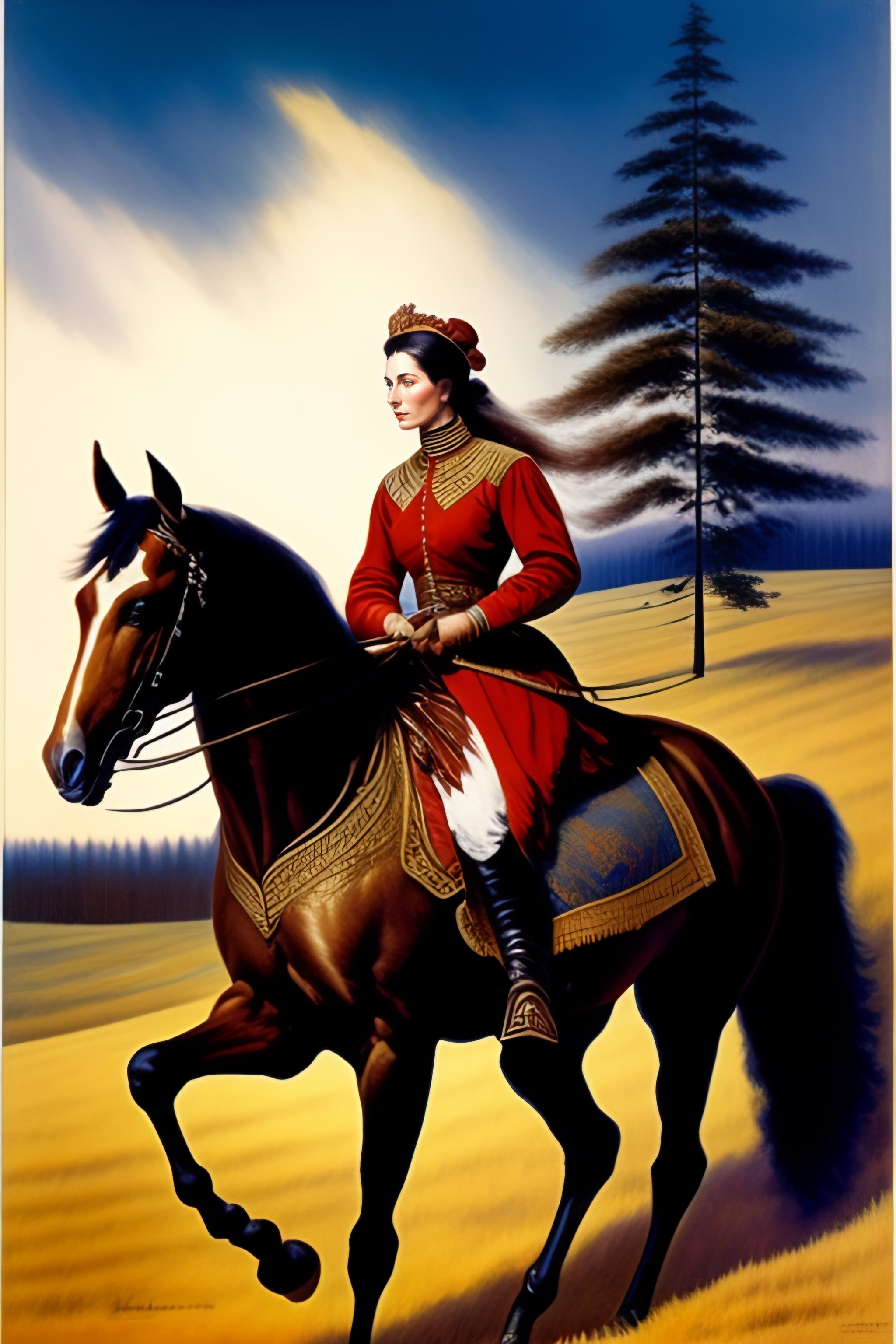 Lexica - The mixed mediart shows the heroine riding on a magnificent ...