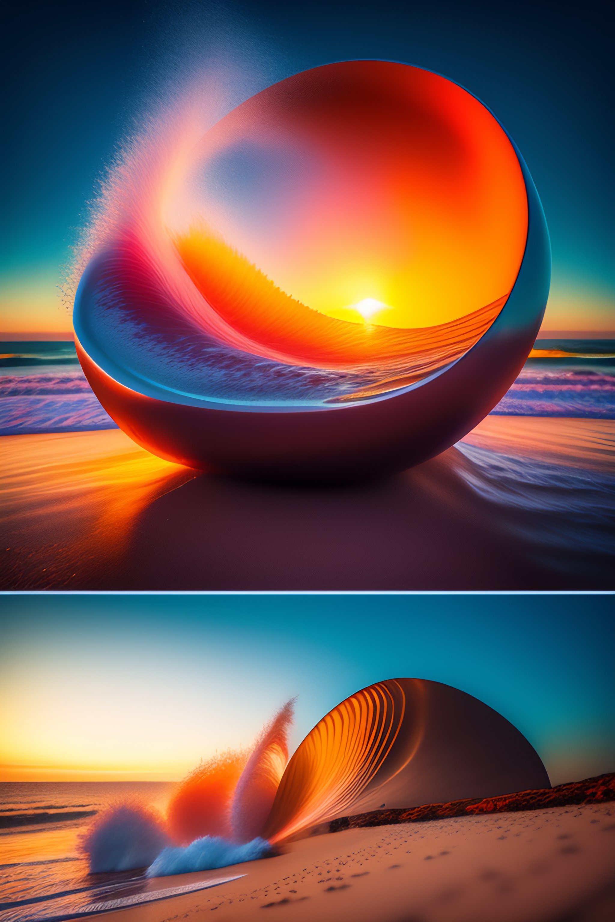 Lexica - Fire, rain, snow, wave, beach, sunset, mulitcolor ...