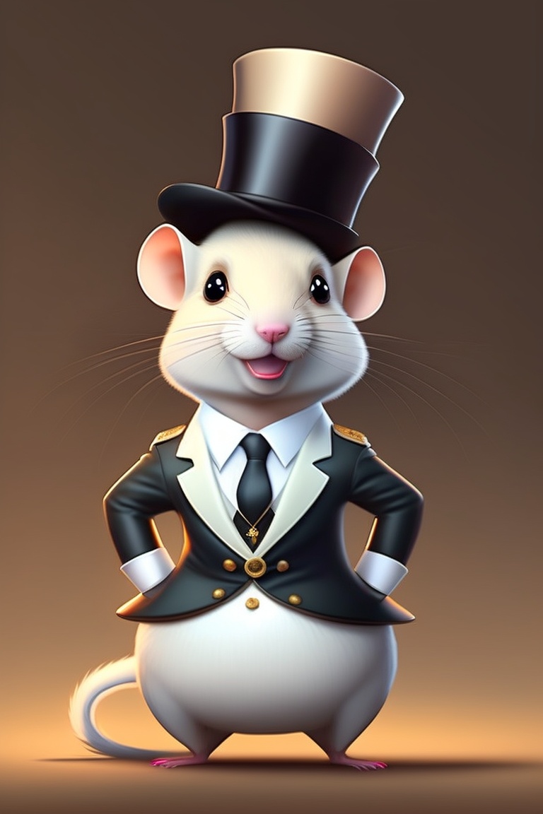 Lexica - Cartoon white snaggle rat, wearing tuxedo with white hat and ...