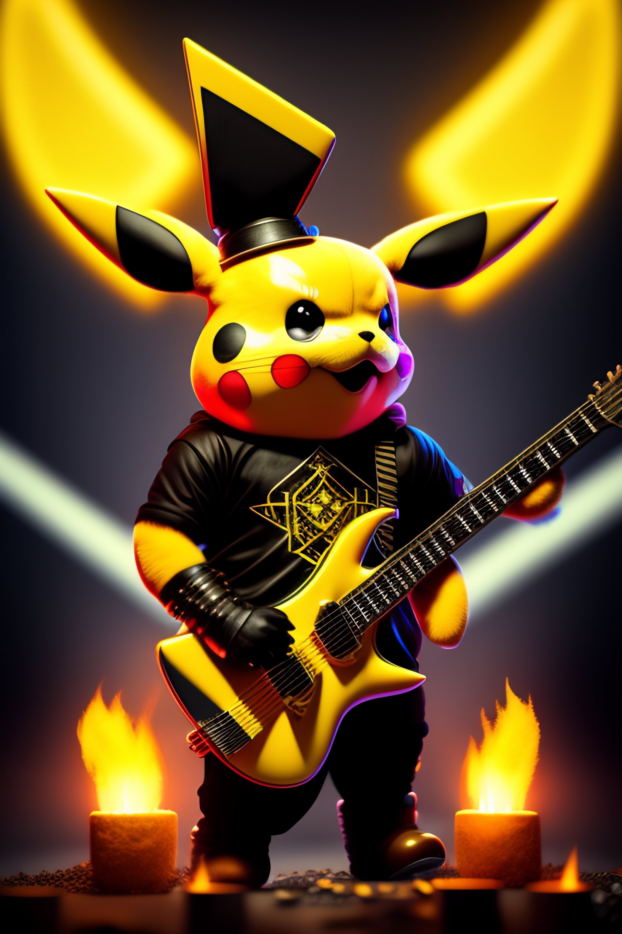 Lexica - A metalhead pikachu with a black metal logo sweater and spades ...