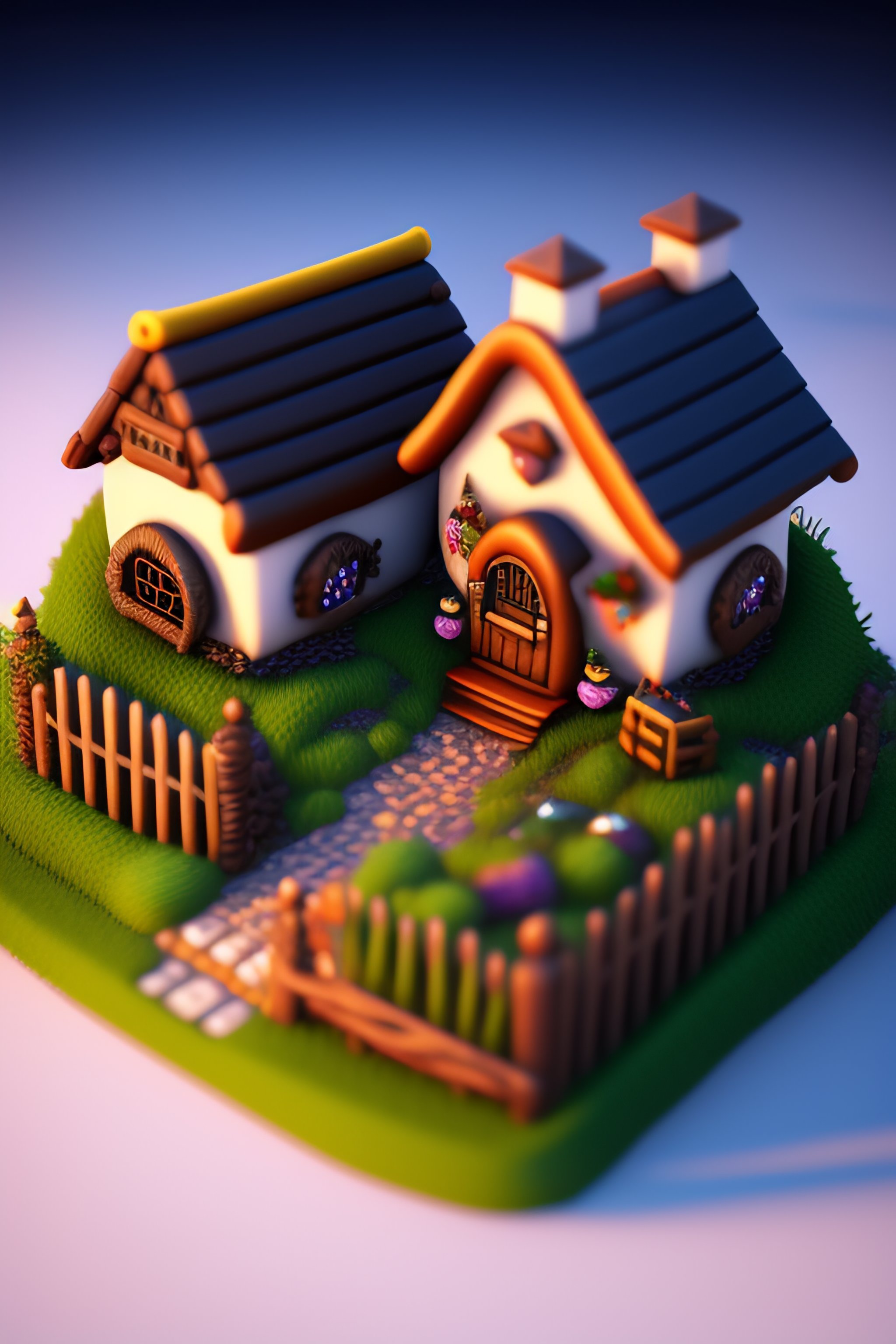 Lexica - A 3D isometric Render Mini scale Village-with full village ...