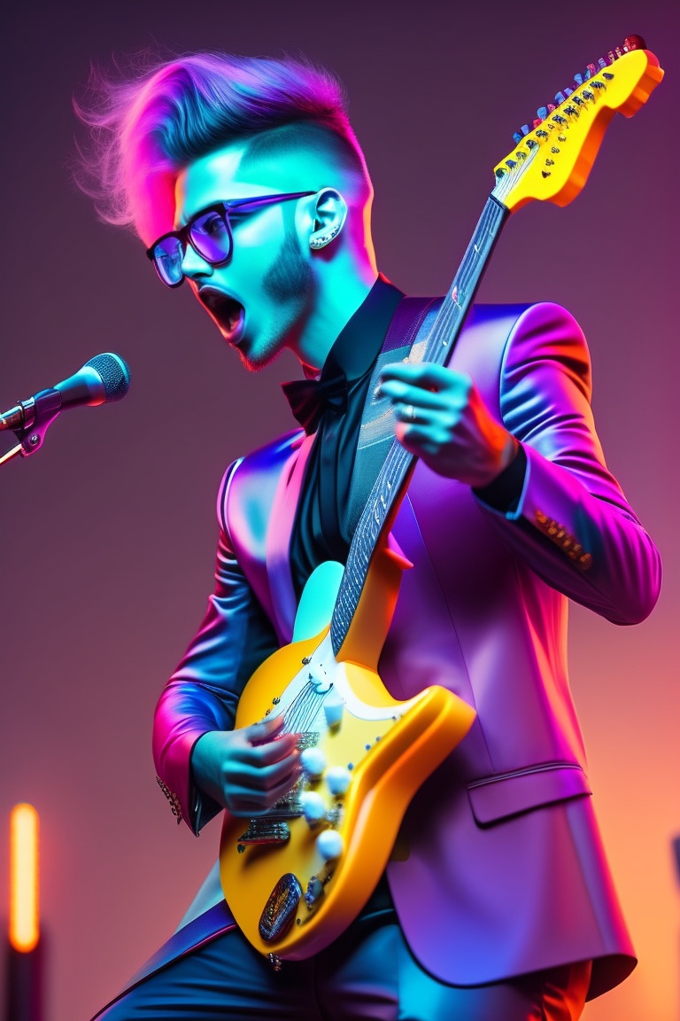 Lexica - Streamer with glasses playing on guitar and singing, short ...