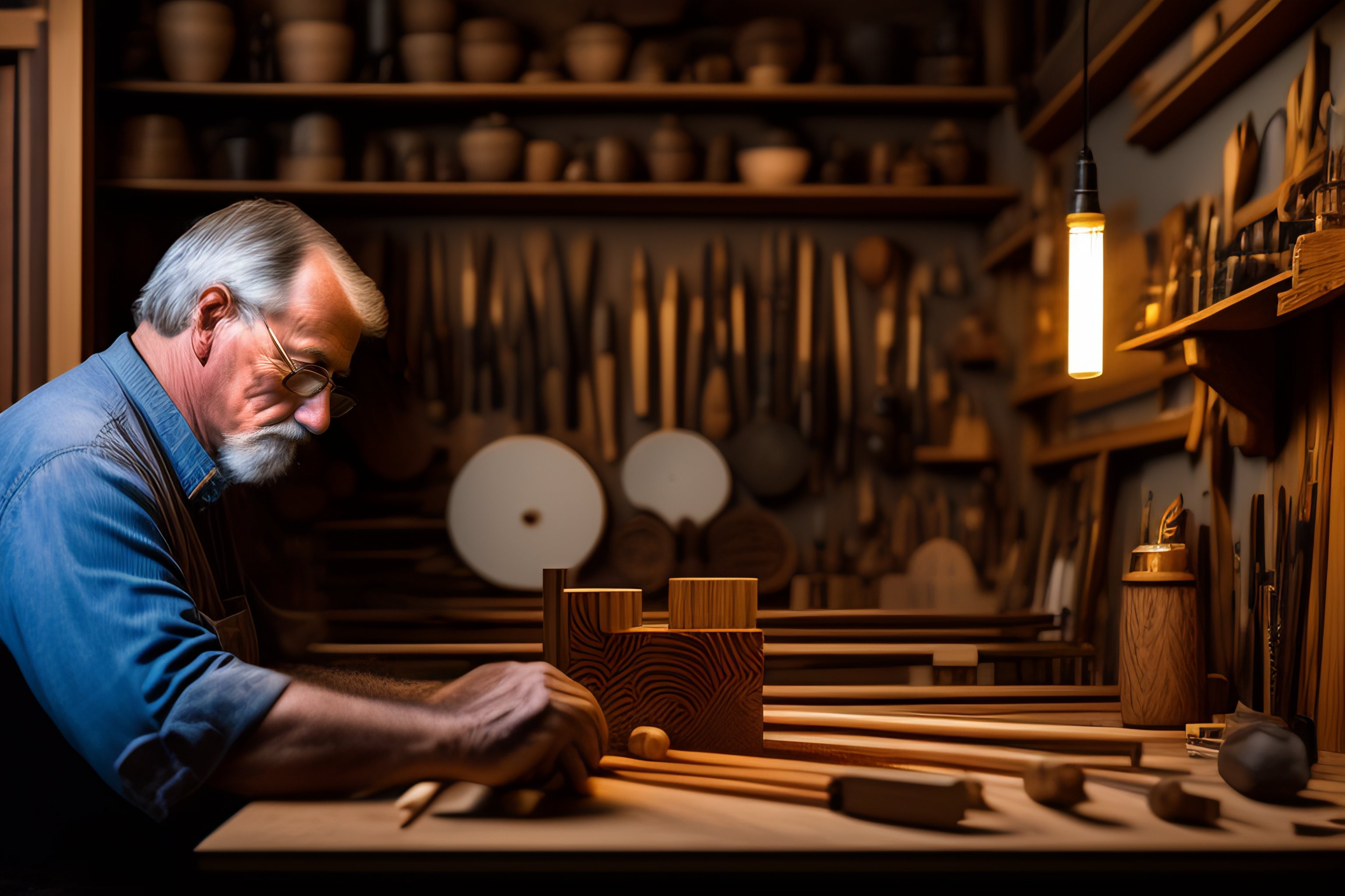 Lexica - Portrait of a master woodworker in his shop