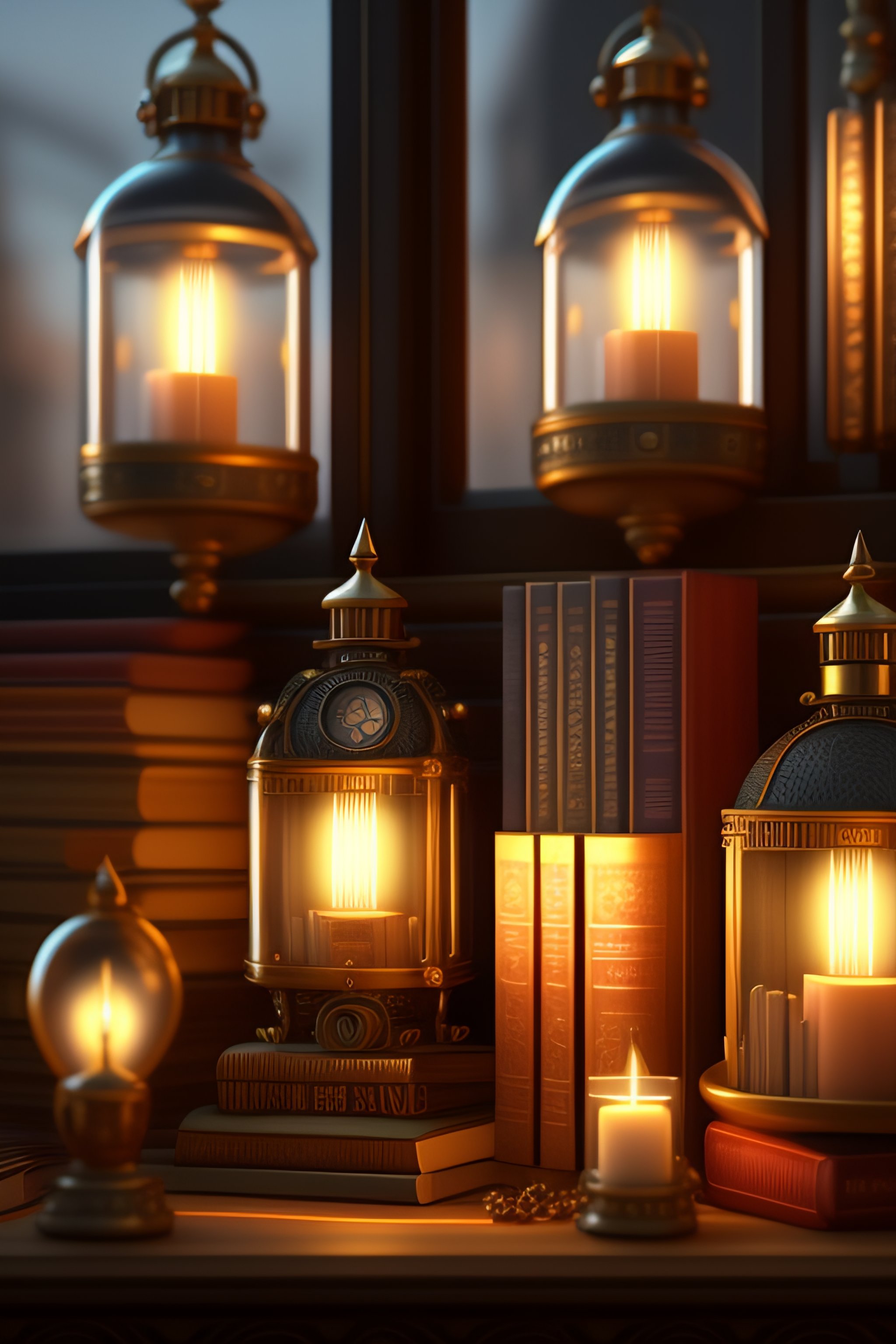 Lexica - Digital illustration of a steampunk library, Cluttered, full ...