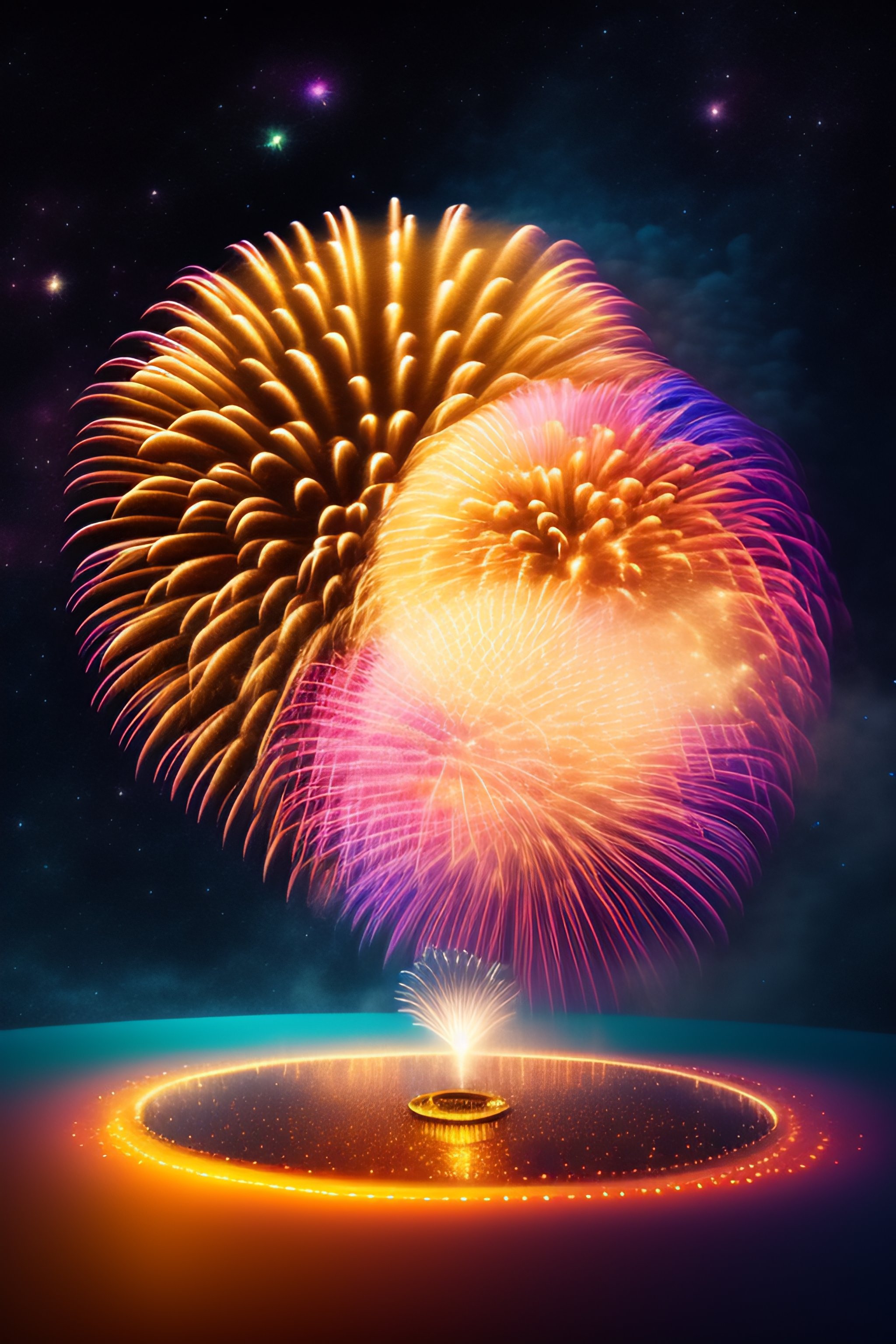 Lexica - Beautiful fireworks, 3D, outer space