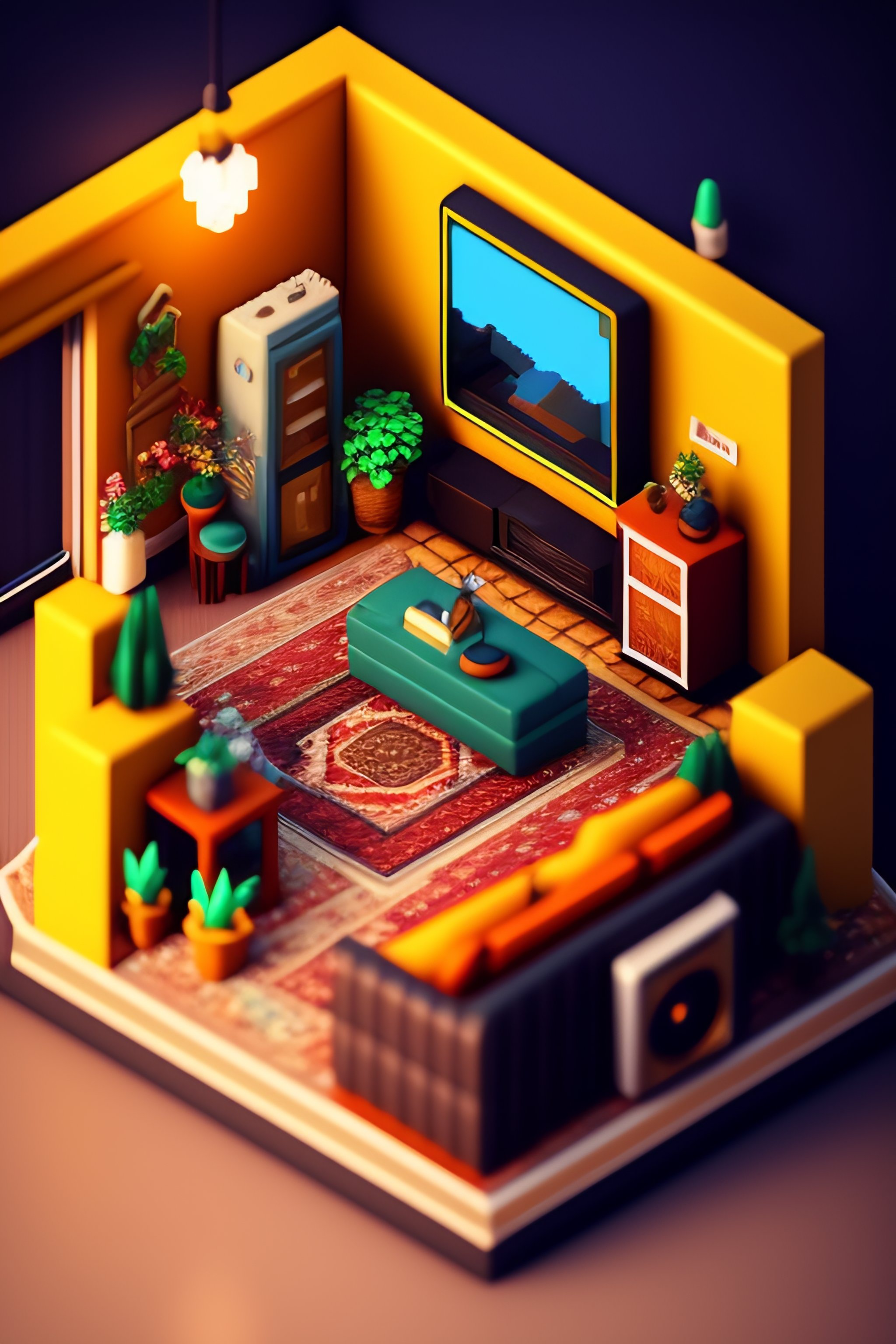 Lexica - Detailed isometric living room, pixel art, unreal engine voxel ...