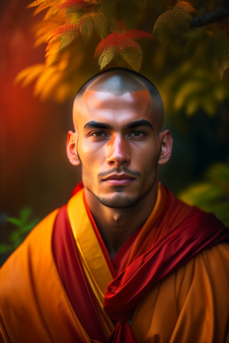 Lexica - Editorial photography, a male monk stands in the heart of a ...