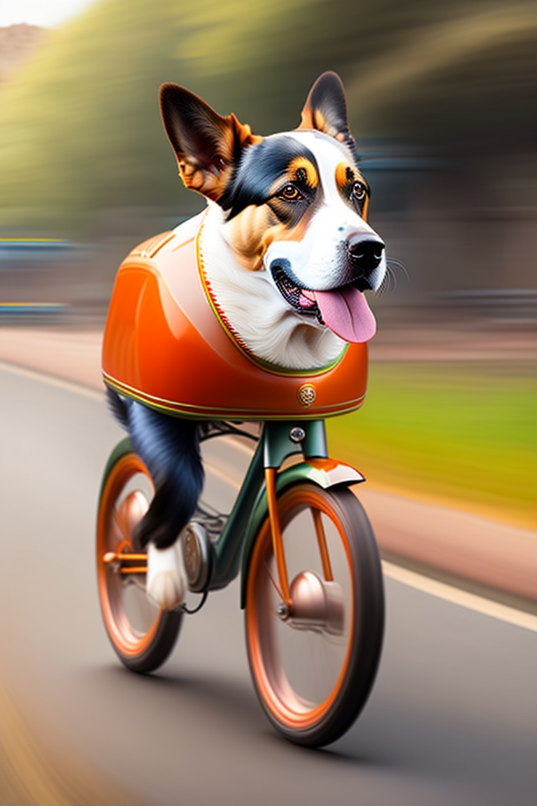 Lexica - A dog riding a bike, hyperrealistic