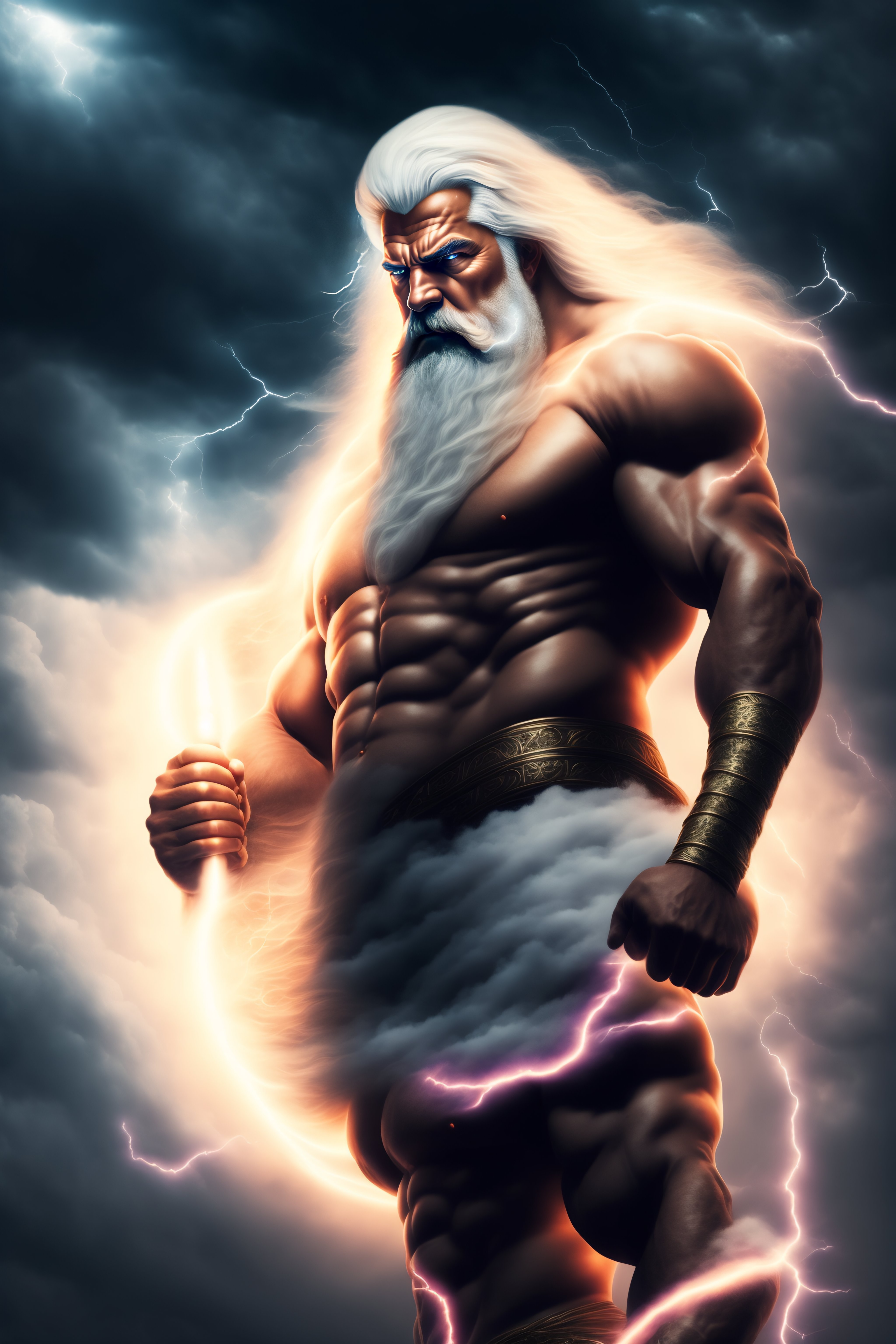 Lexica - Old god zeus, with long white hair, in the sky, with athletic ...