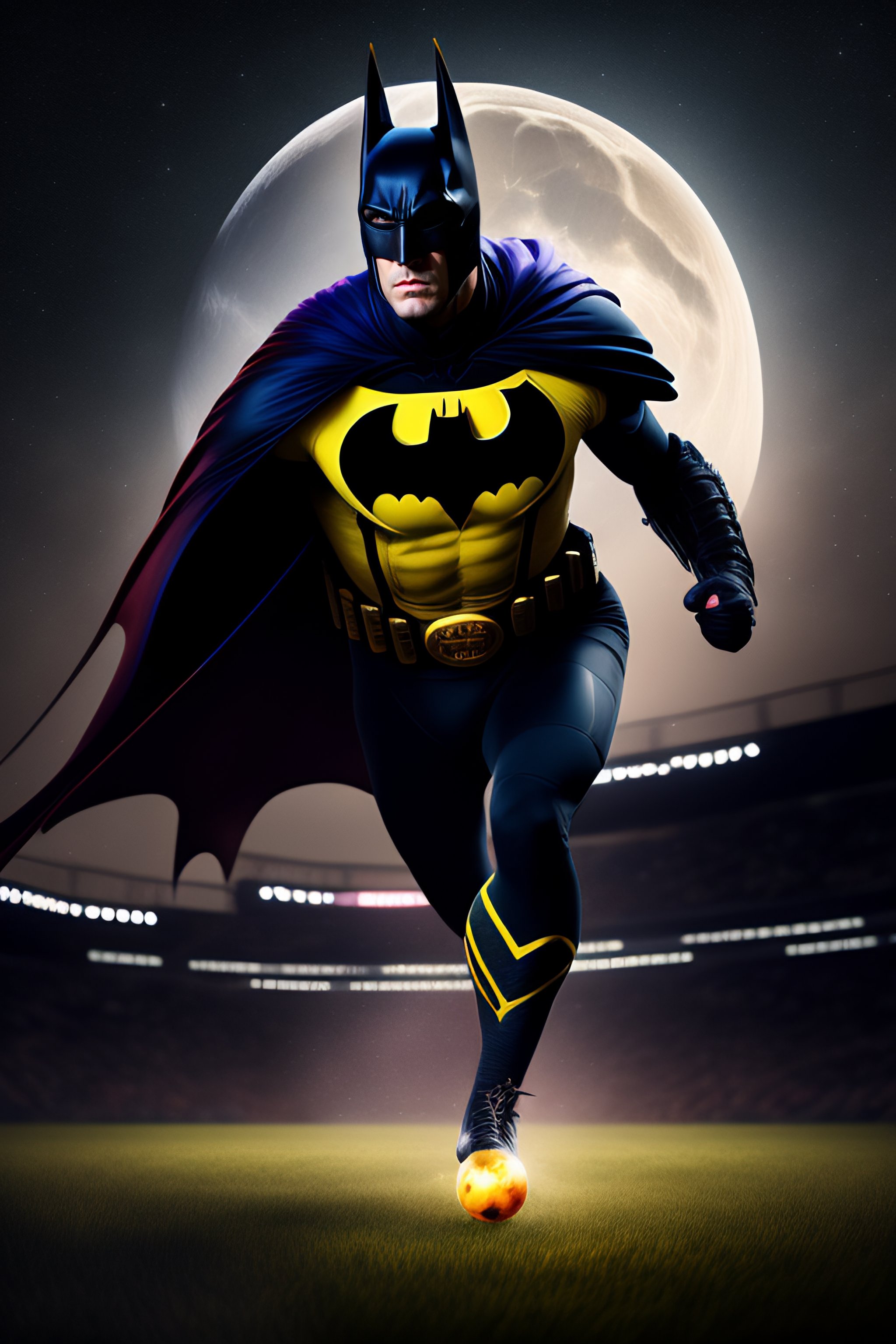 Lexica - Jon Rham dressed like Batman playing soccer in the moon