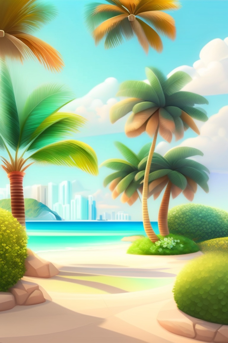 Lexica - A cute baby palm beach, cartoon type