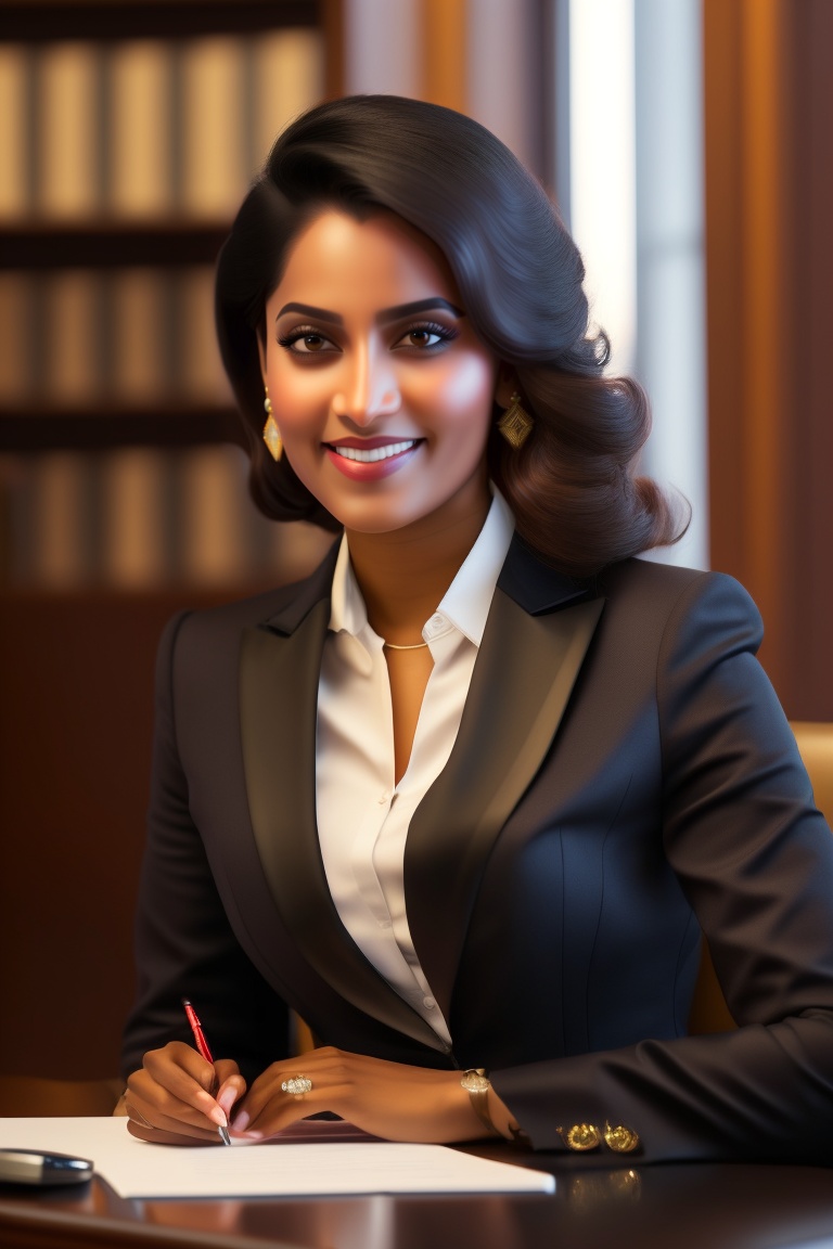 Lexica - Female Indian Lawyer working on a contract, aged 30 and dress ...