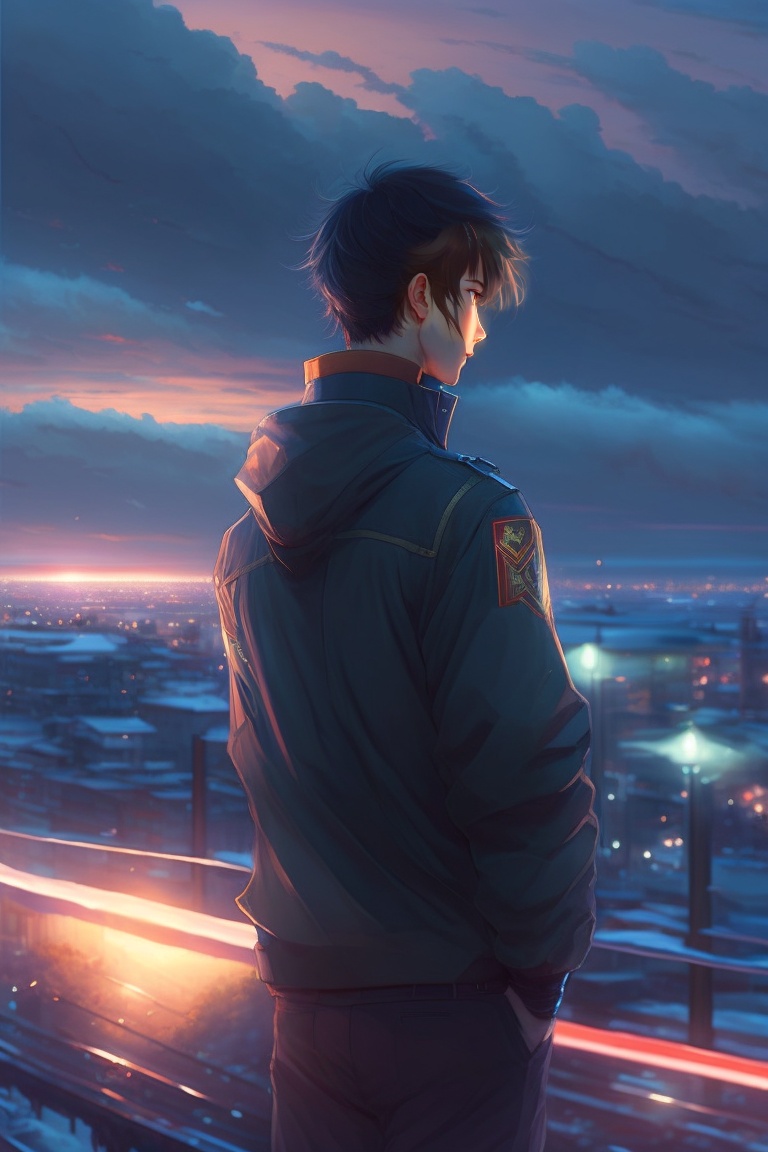 Lexica - Beautiful anime painting of a man holding on a chain from a ...