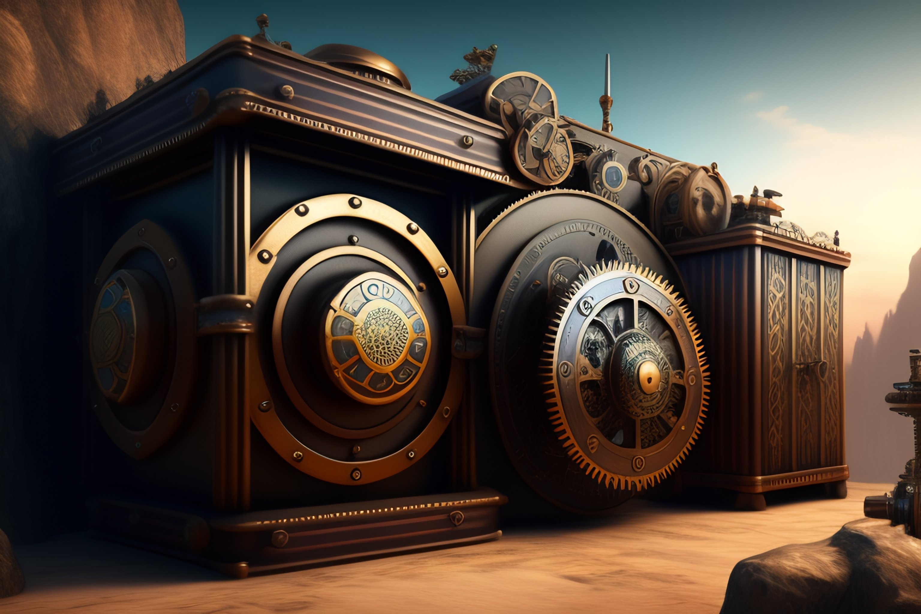 Lexica - Gear fortress, cogs, clockwork, landscape, professional photo ...