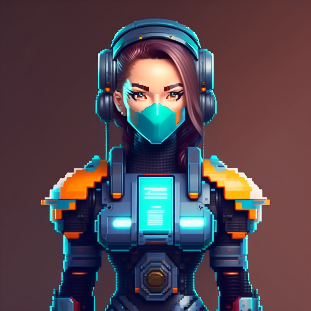 Lexica - Pixel art, front view of woman cyborg