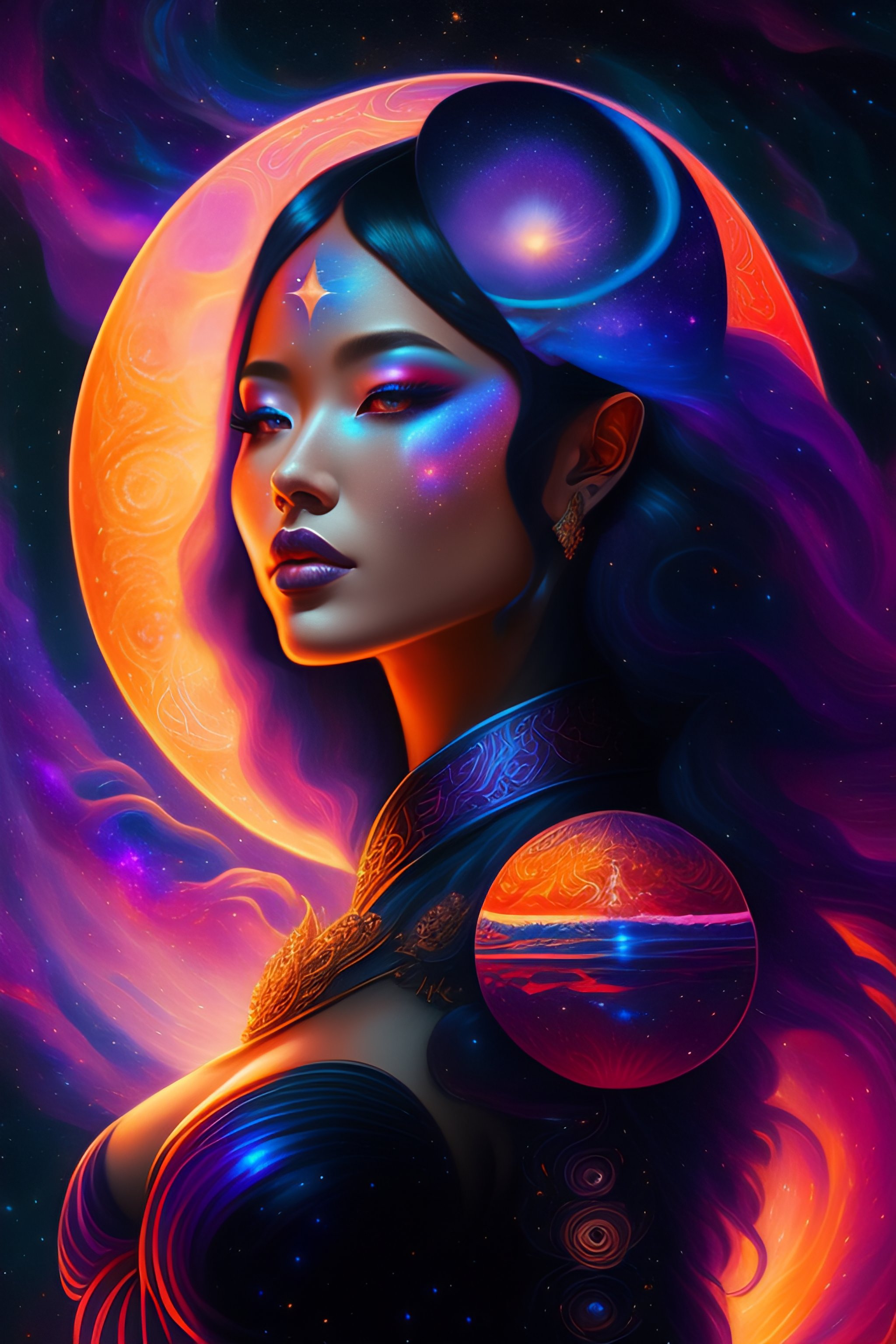 Lexica - Cosmic sorceress, nebulas, galactic, Concept art portrait by ...