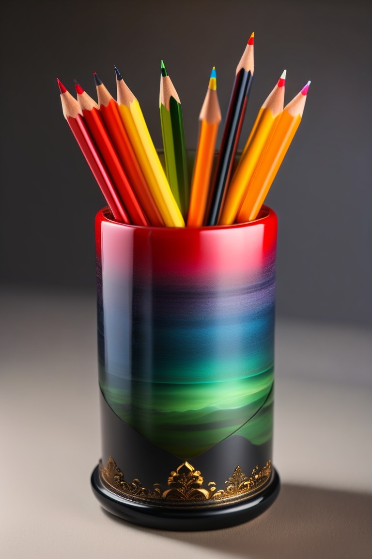 Lexica - Epoxy resin pencil holder with some pencils inside ,Telephoto ...