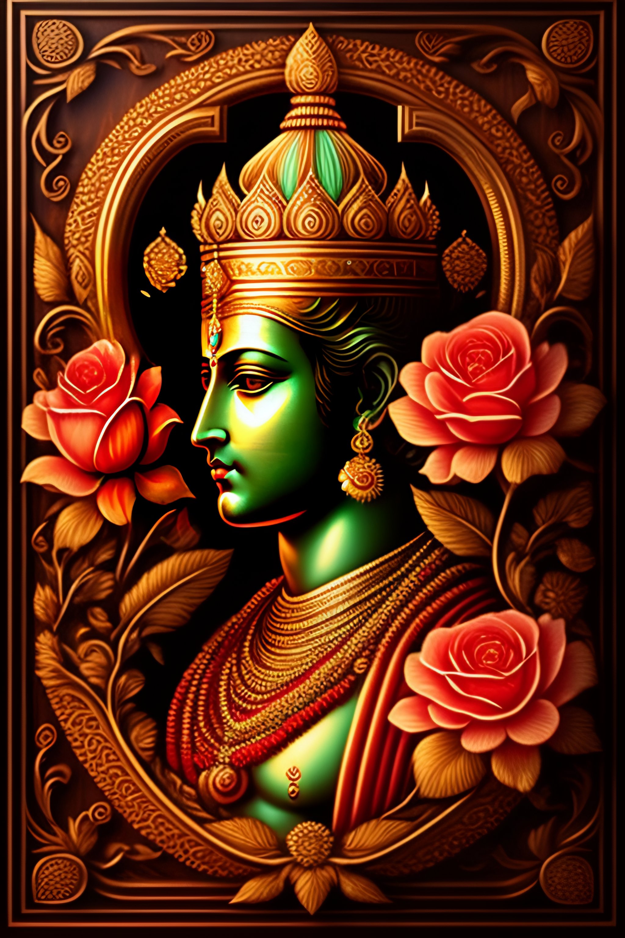 Lexica - Lord Rama with classical floral elements emanating from center ...