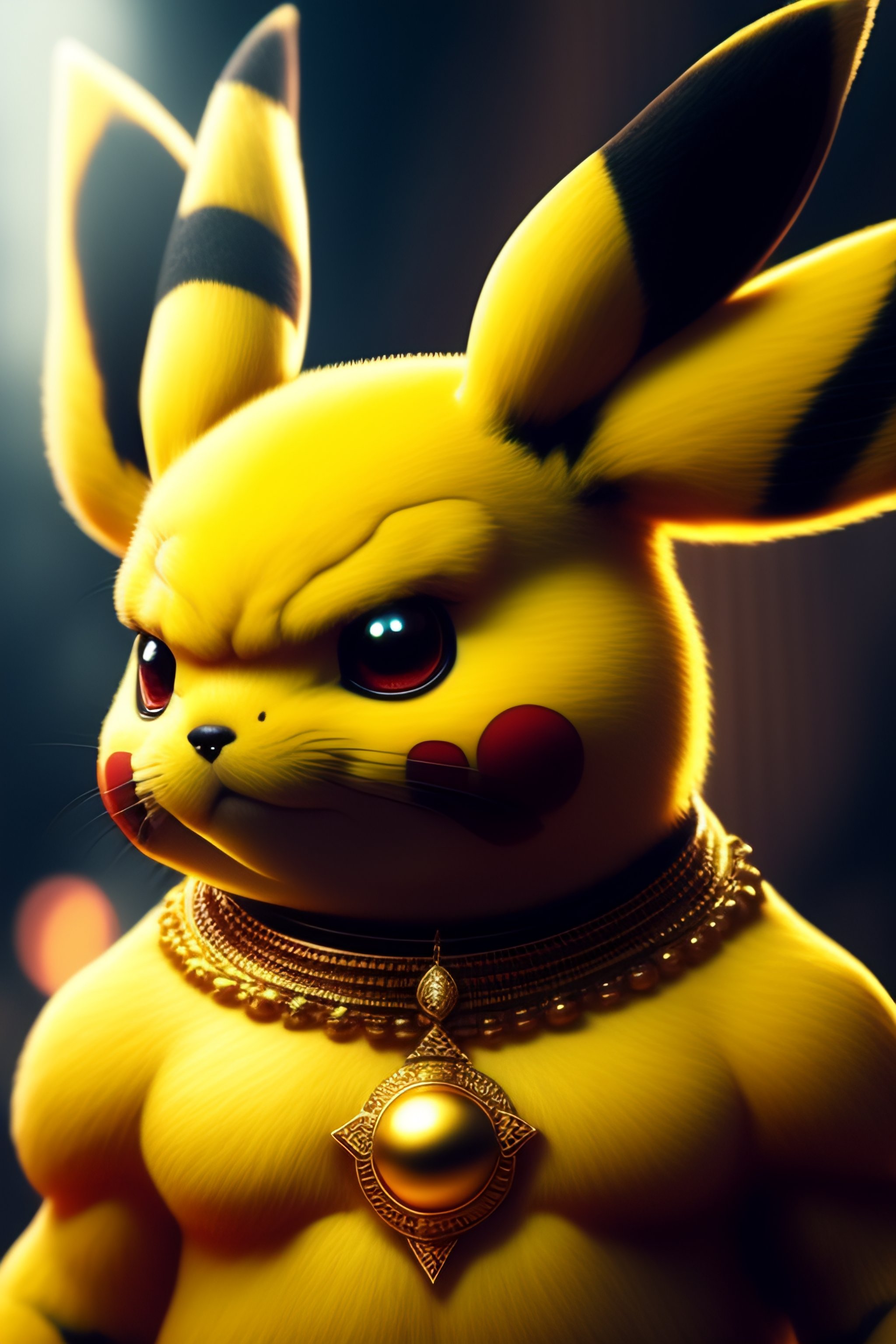 Lexica - Pikachu as god emperor of the universe wearing gold jewelry.