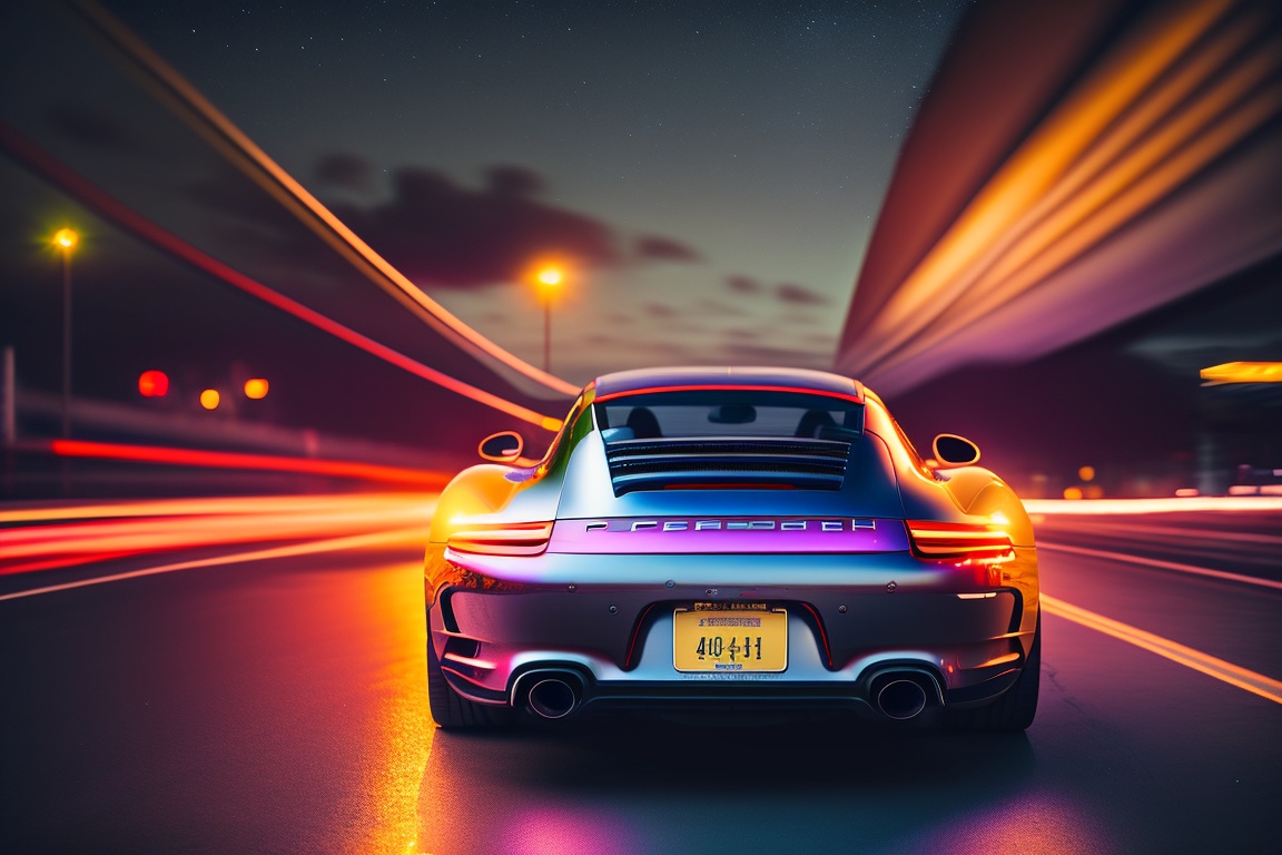 Lexica - Photo of a porsche 9 1 1 at night driving fast through a city ...