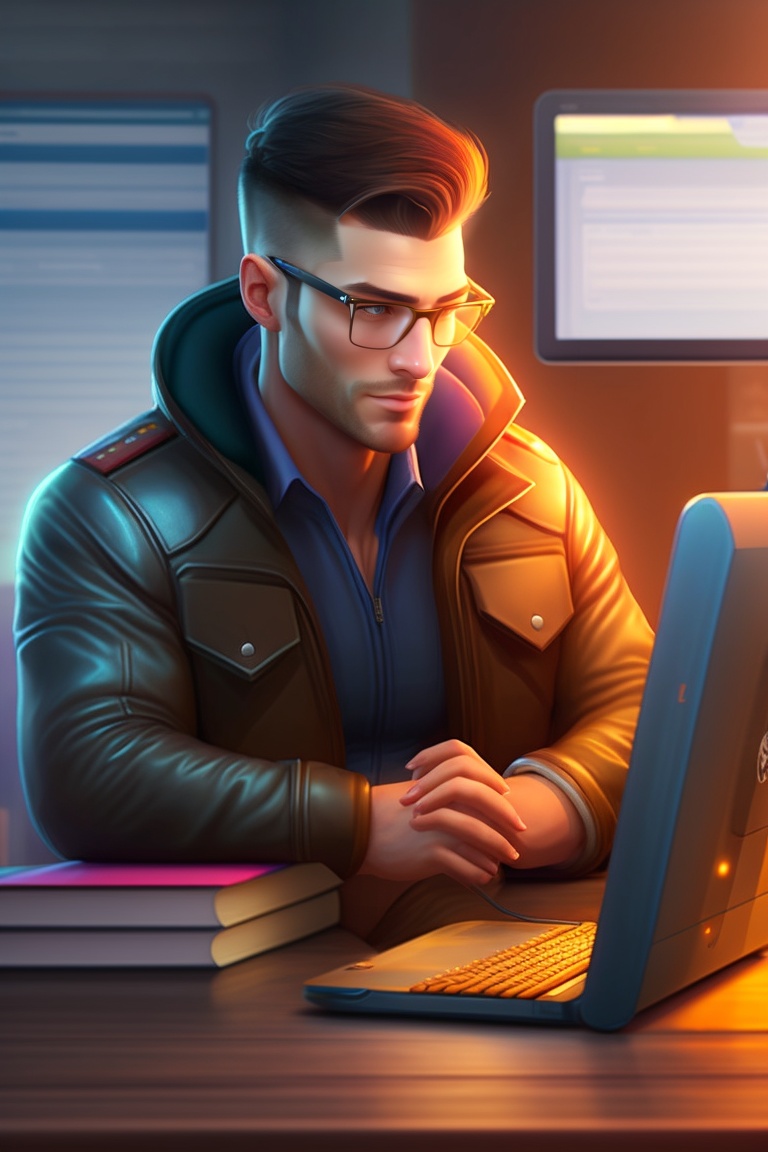 Lexica - Coder, sitting on table, front of computer