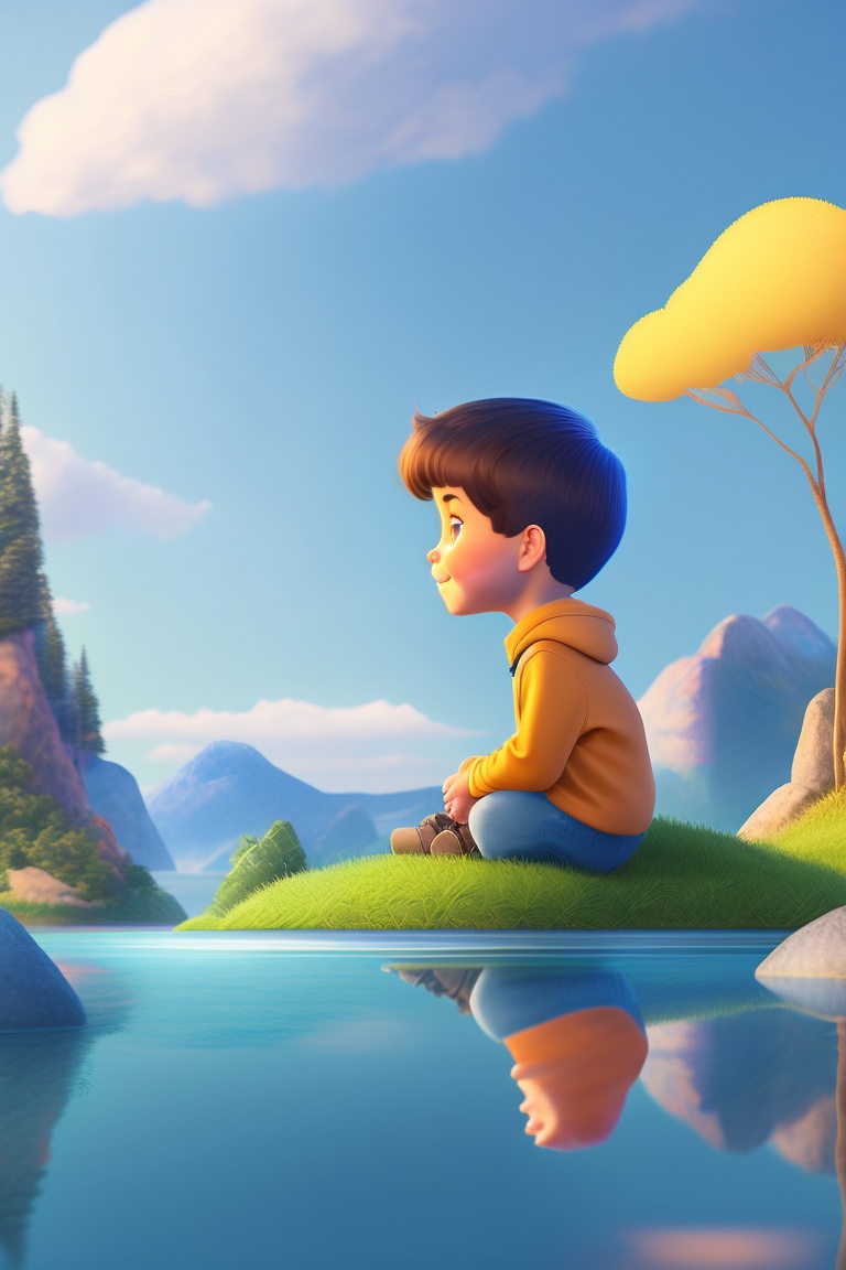 Lexica - Animated boy Alex is shown enjoying moments of nature, feeling ...
