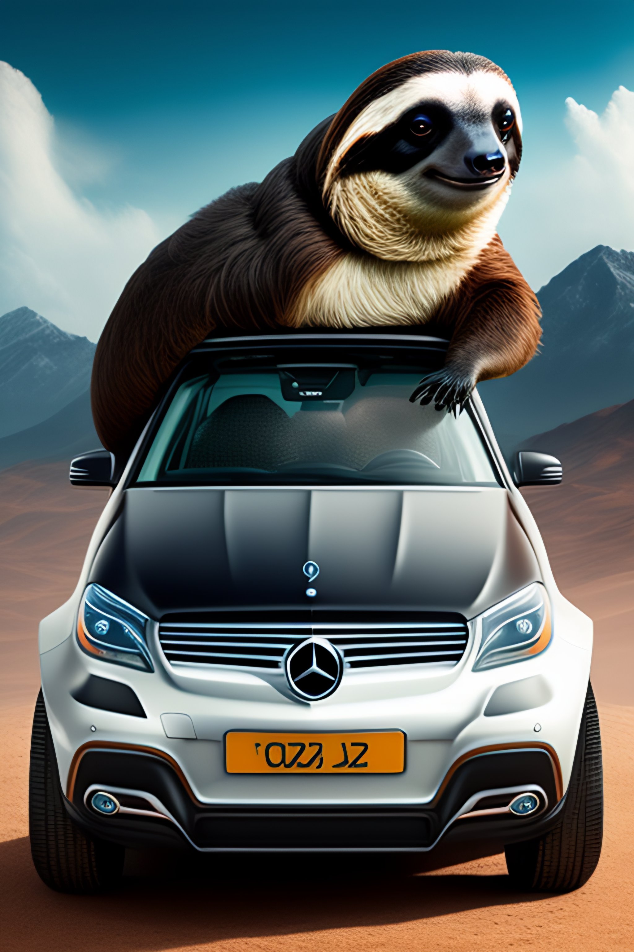 Lexica - A sloth driving a mercedes