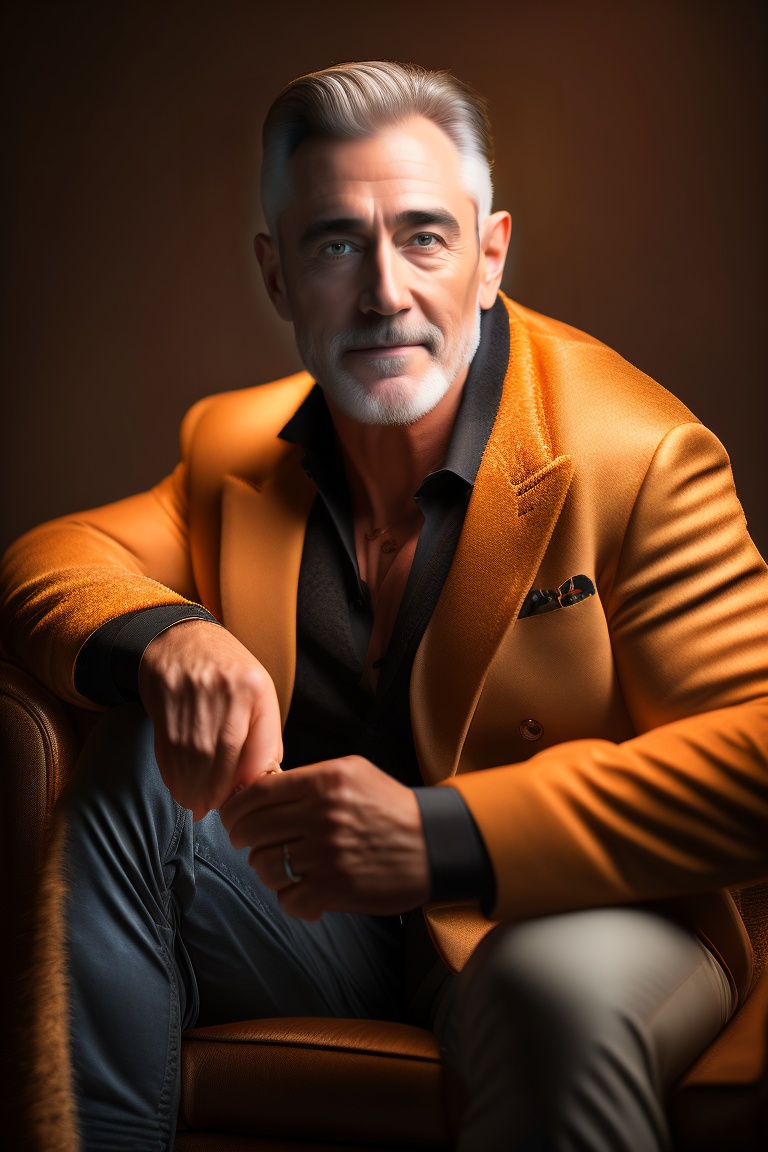 Lexica - 50 years old man,sit on sofa,cote,, cinematic lighting, black ...
