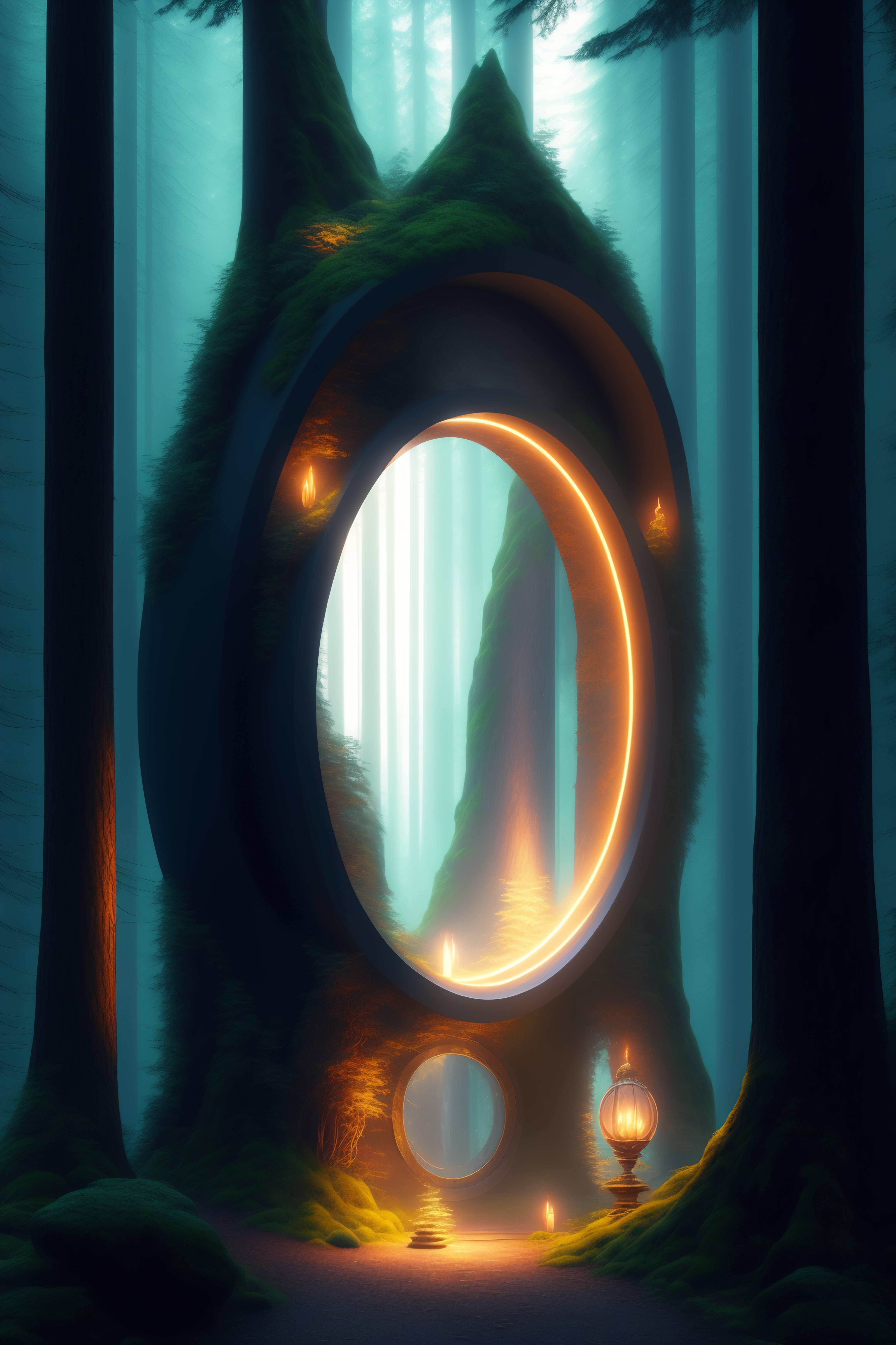 Lexica - Fantasy magical fairy-tale glowing stone portal in the forest ...