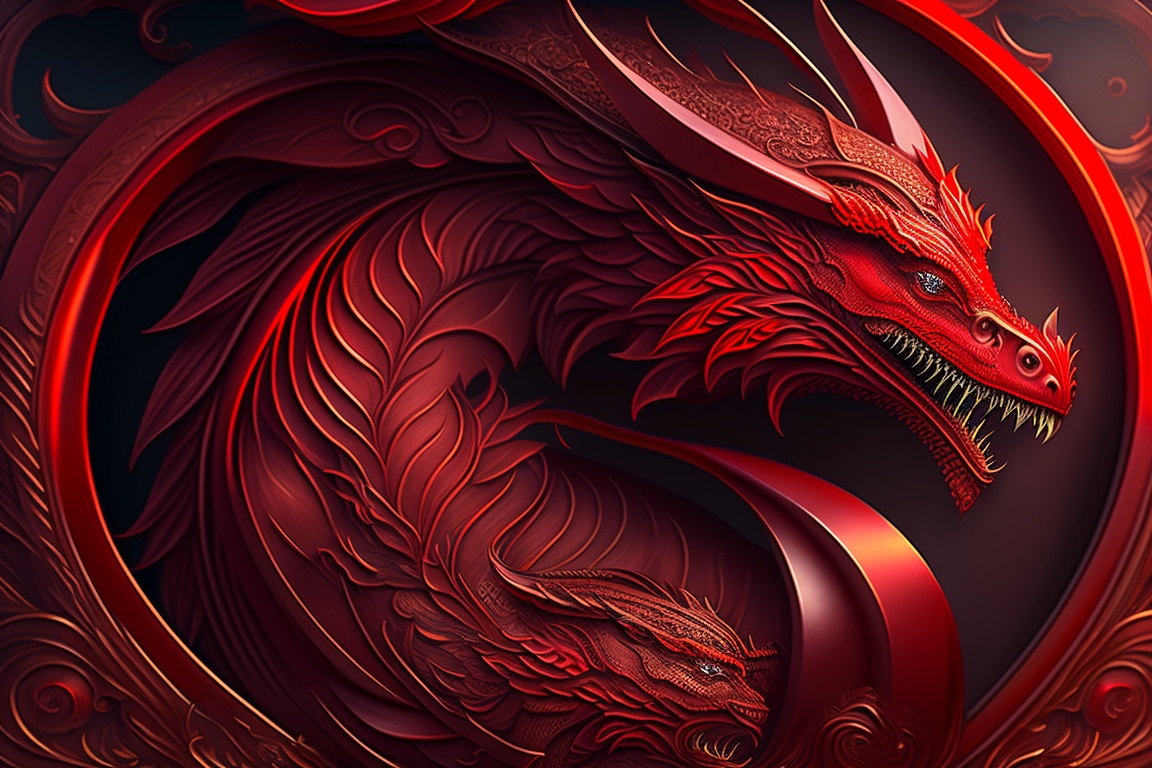 Lexica - DARK RED Dragon an intricate art nouveau edges, with BLACK ...