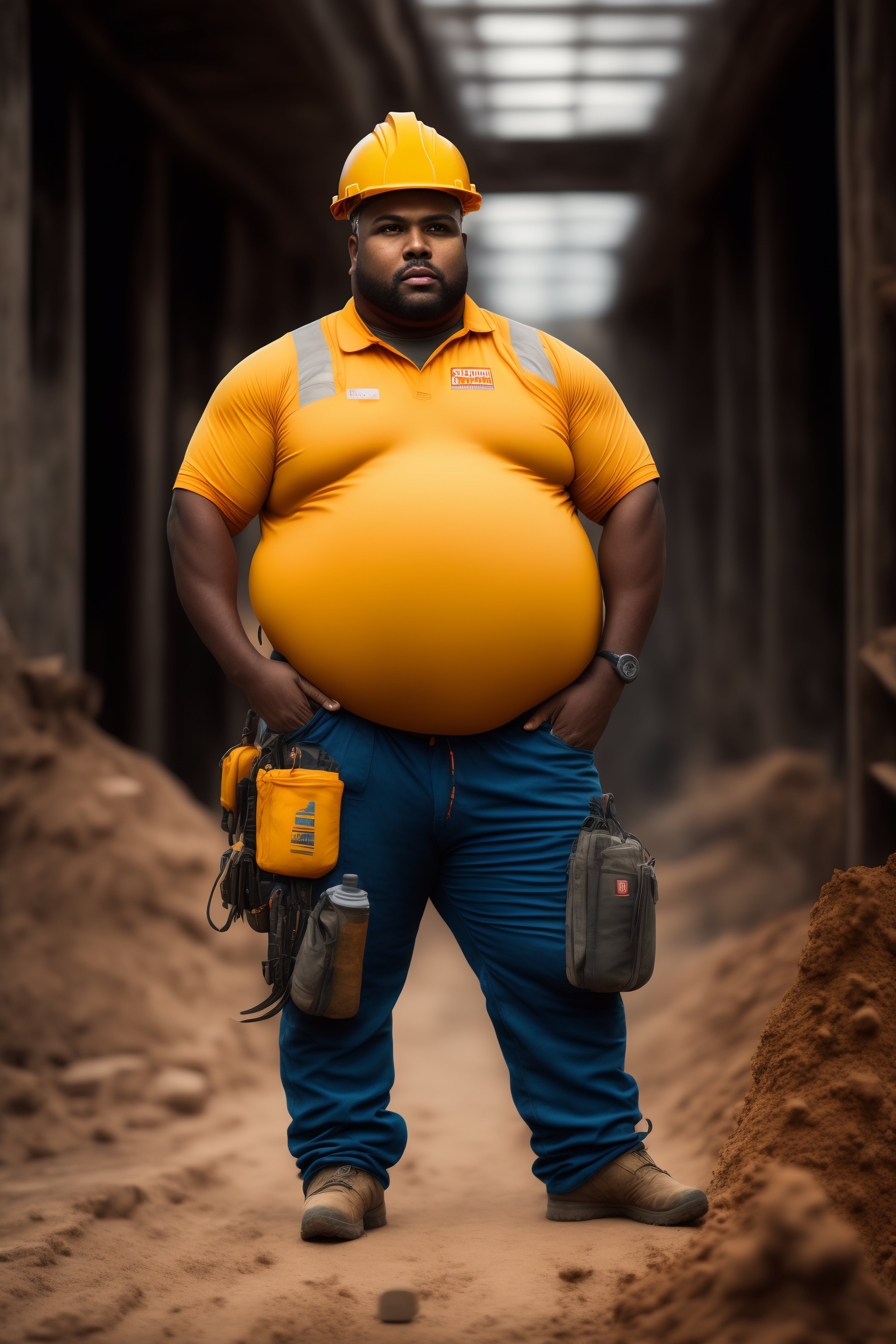 Lexica - A construction worker, with a large round belly, amateur photo