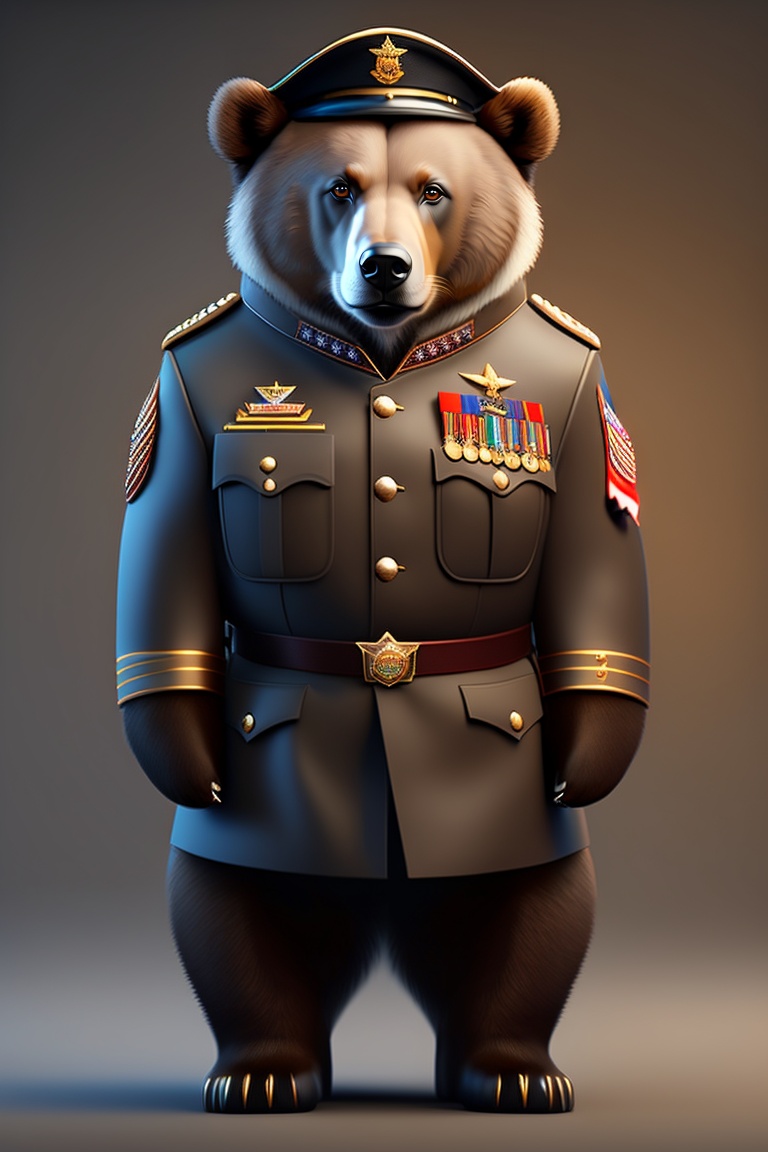 Lexica - Bear wearing a military general uniform standing, photorealistic